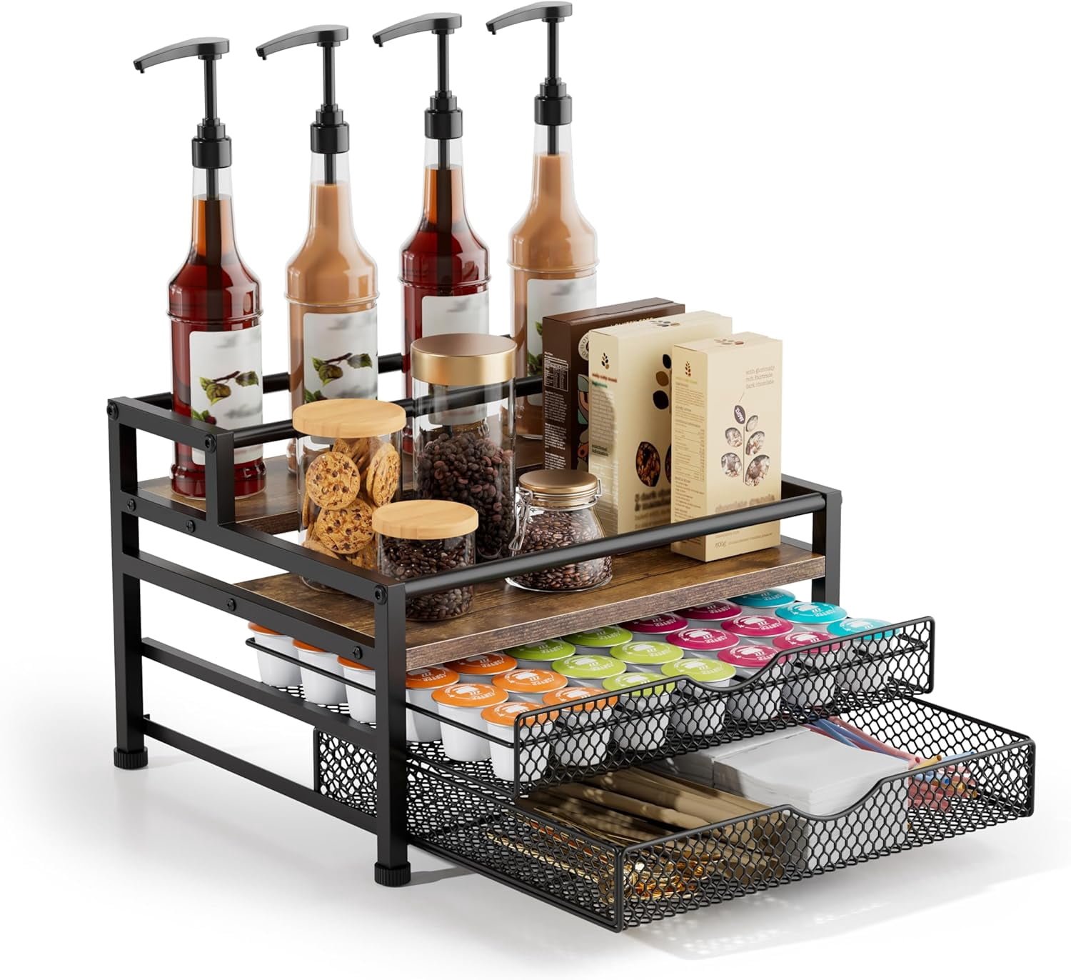 4 Tier Coffee Syrup Rack Organizer, Coffee Bar Organizer for Countertop ...