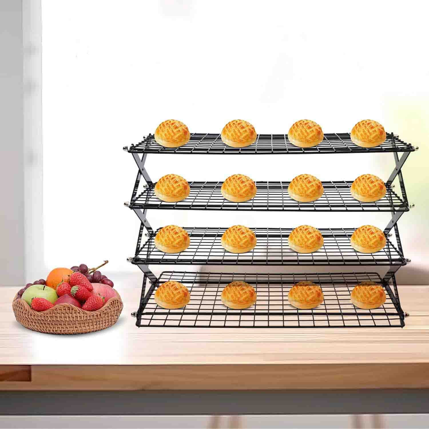 4-Tier Collapsible Cooling Rack – 16" x 10" Adjustable Stackable Non ...