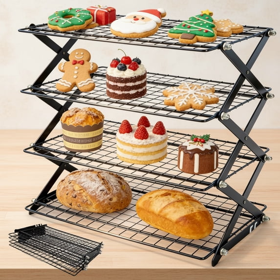 4 Tier Collapsible Cooling Rack - 3 Setting Adjustable & Stackable ...