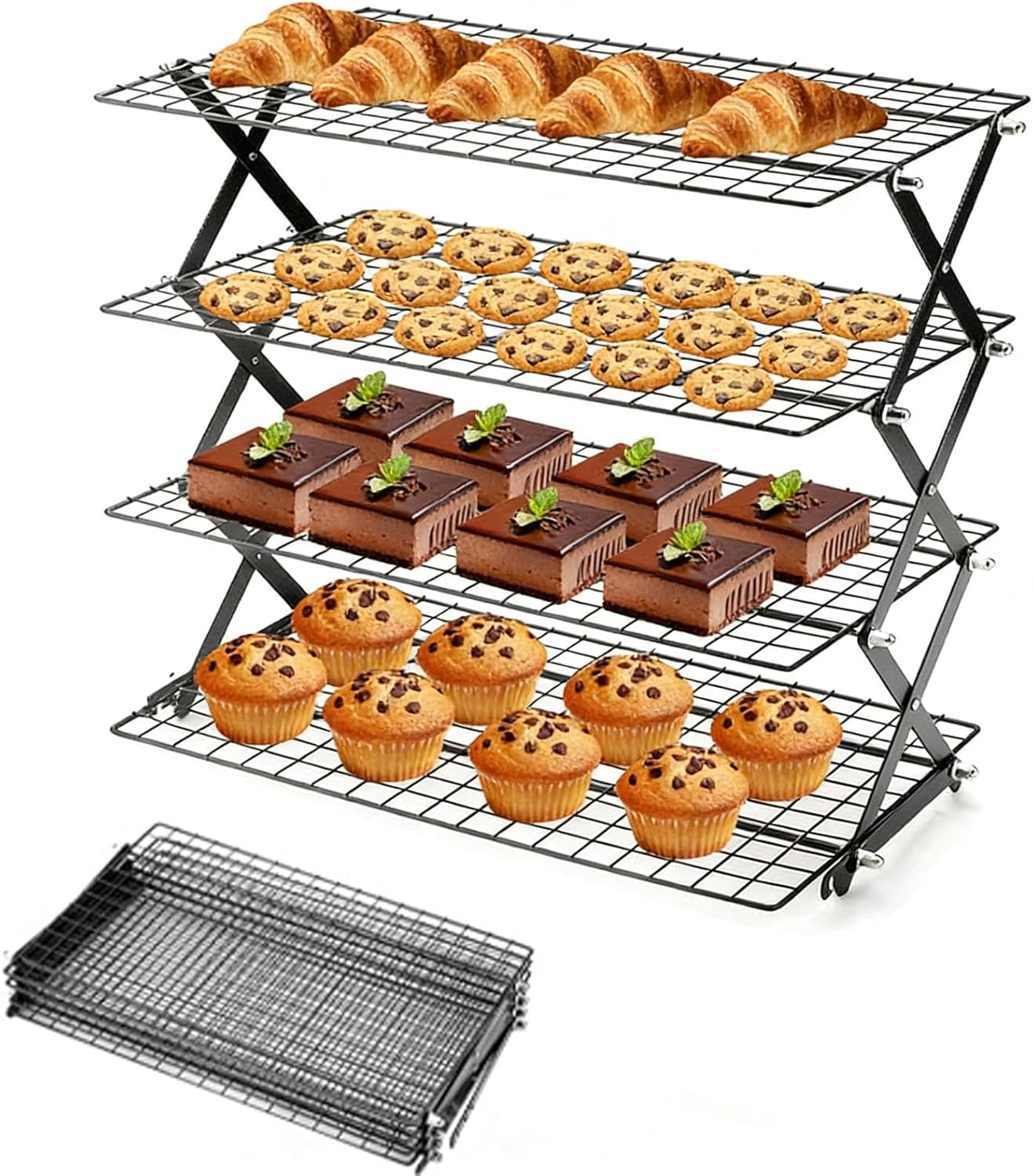 4-Tier Collapsible Cooling Rack with Adjustable 3 Setting, Wire Cooling ...