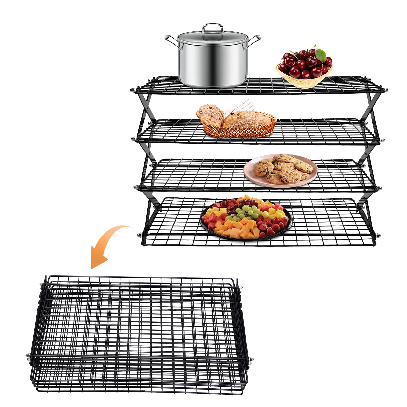 4-Tier Collapsible Cooling Rack, Folding Grid Stackable Roasting Drying ...