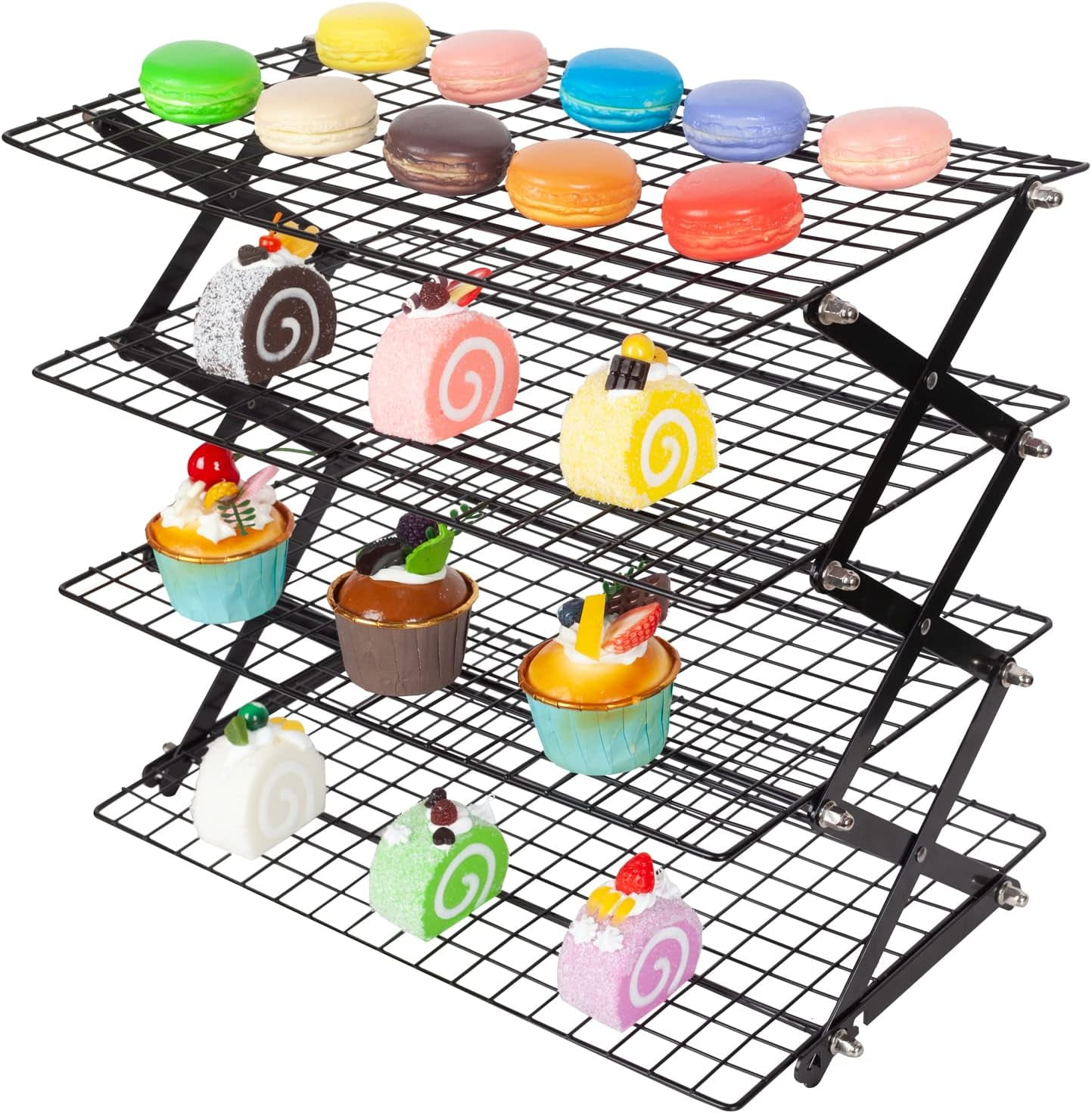 4 Tier Collapsible Cooling Rack, Outdoor Camping Picnic Shelf, Wire ...