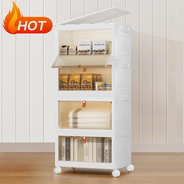 4 Tier Storage Bins: Stackable, Collapsible with Wheels & Lid - 23QT ...