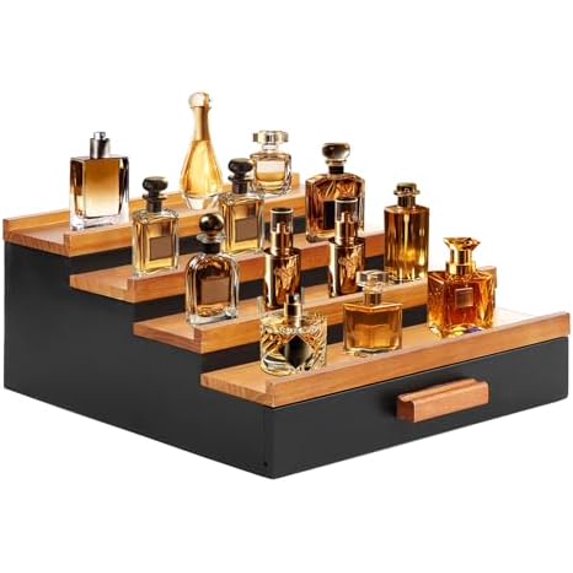 4-Tier Cologne Organizer for Men, Cologne Stand with Drawer and Hidden ...