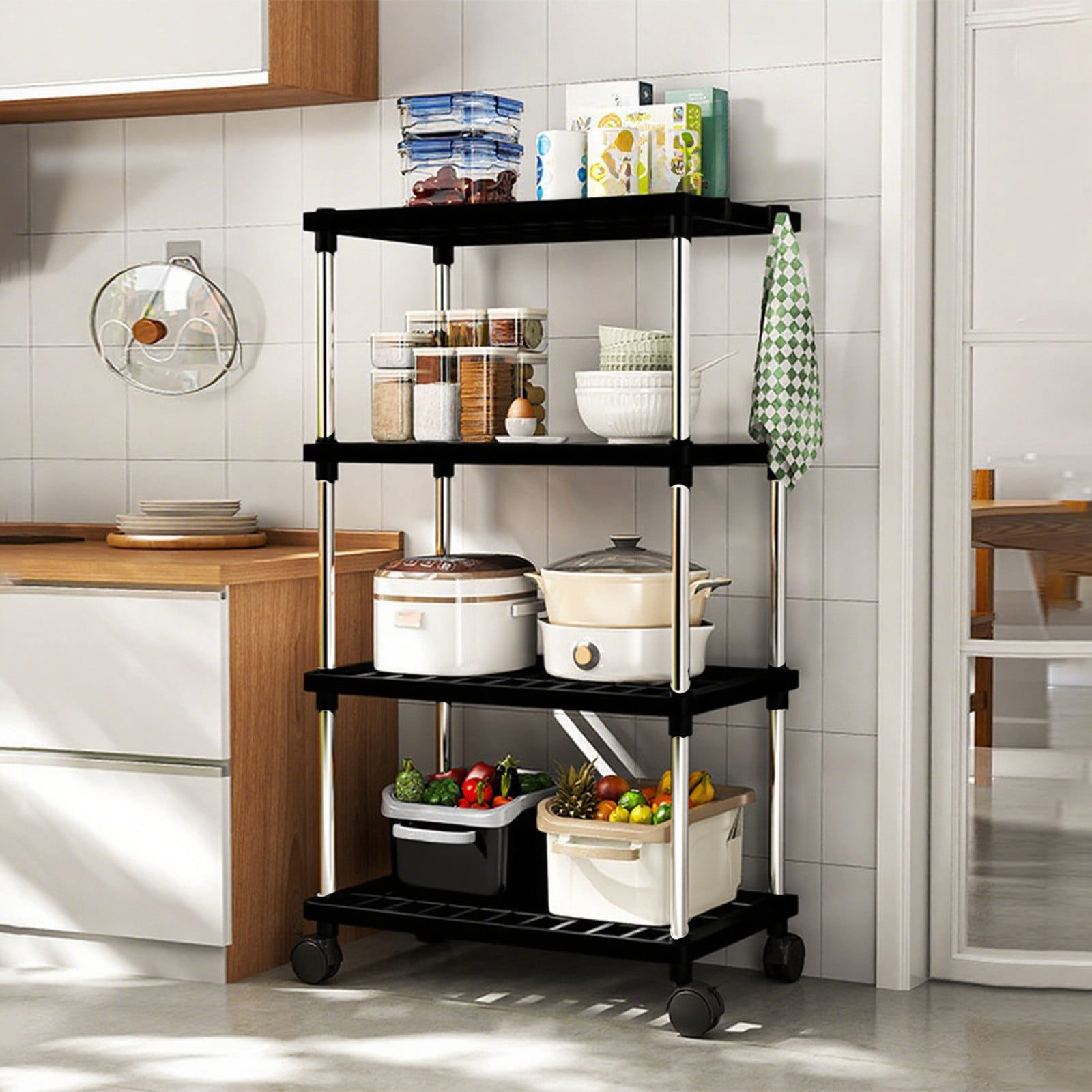 4-Tier Cool Shoe Rack with Wheels Shoe Storage for Entryway, Shoe ...