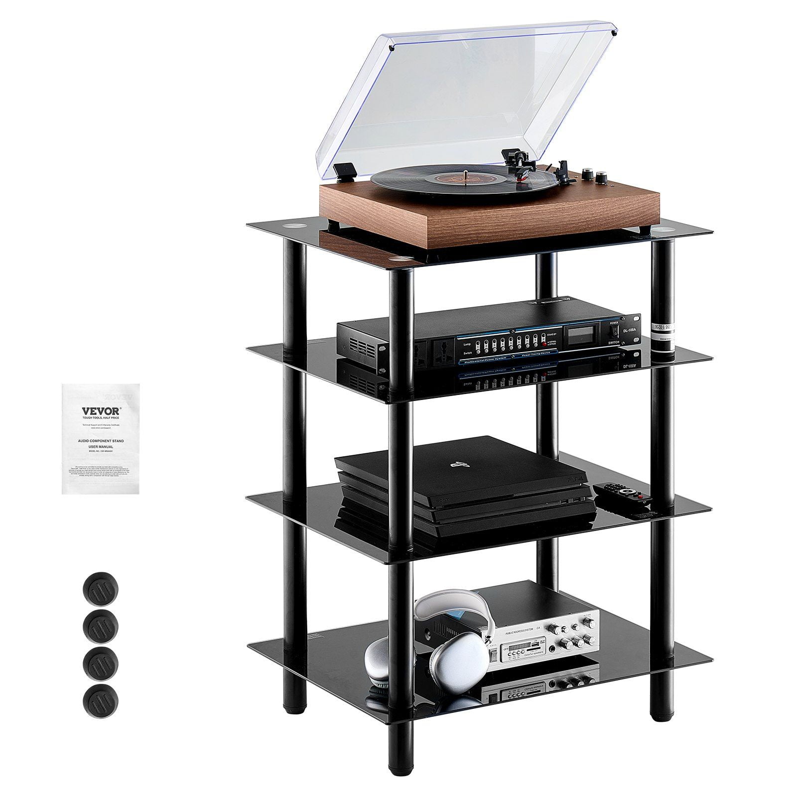 4-Tier Corner AV Media Stand - Tempered Glass TV Shelf, Audio Rack for ...