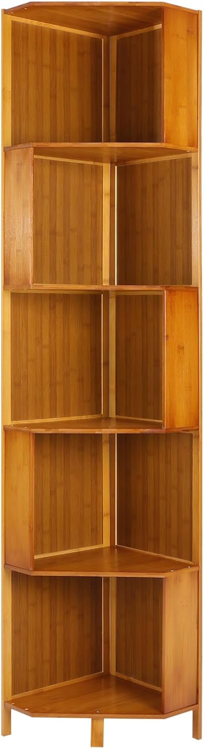 4-Tier Corner Bookshelf A-Shaped Wooden Bookcase Tower with Storage ...