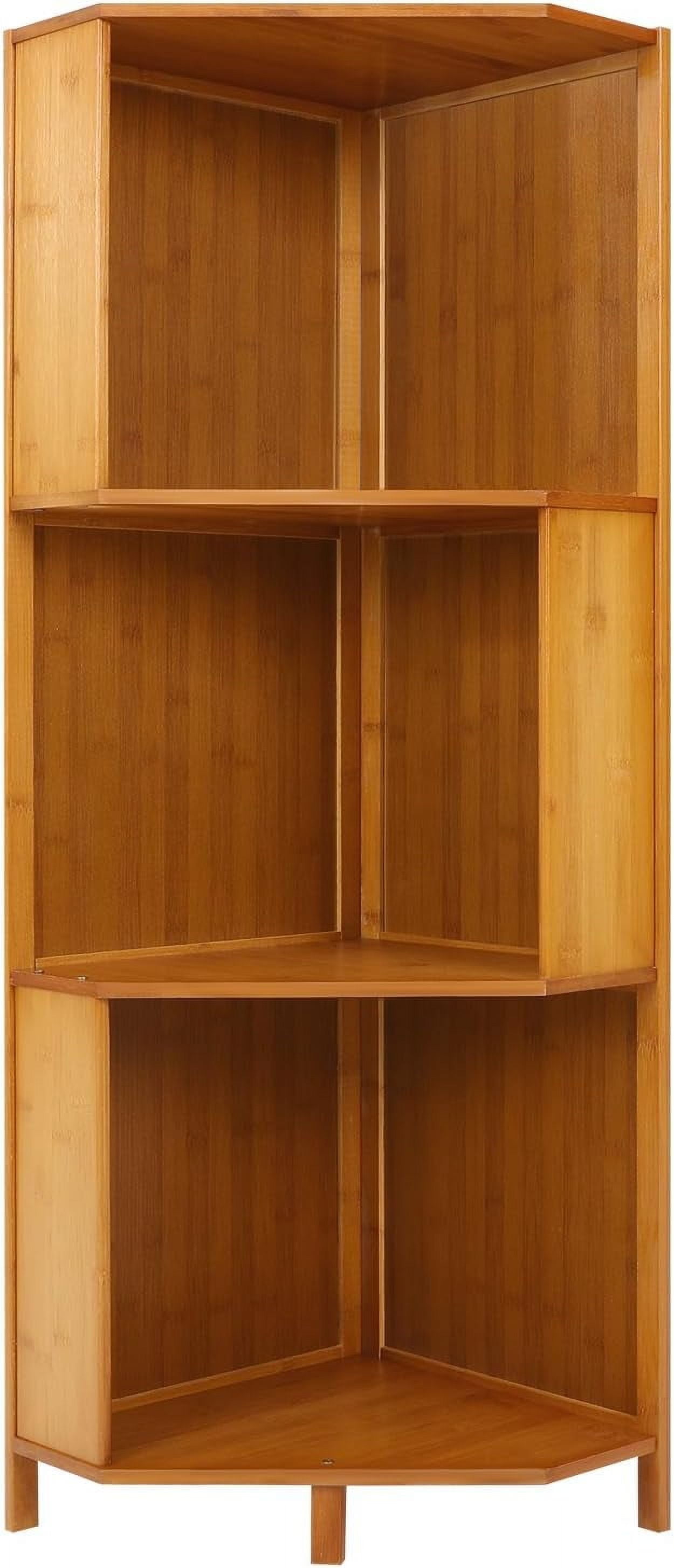 4-Tier Corner Bookshelf A-Shaped Wooden Bookcase Tower with Storage ...