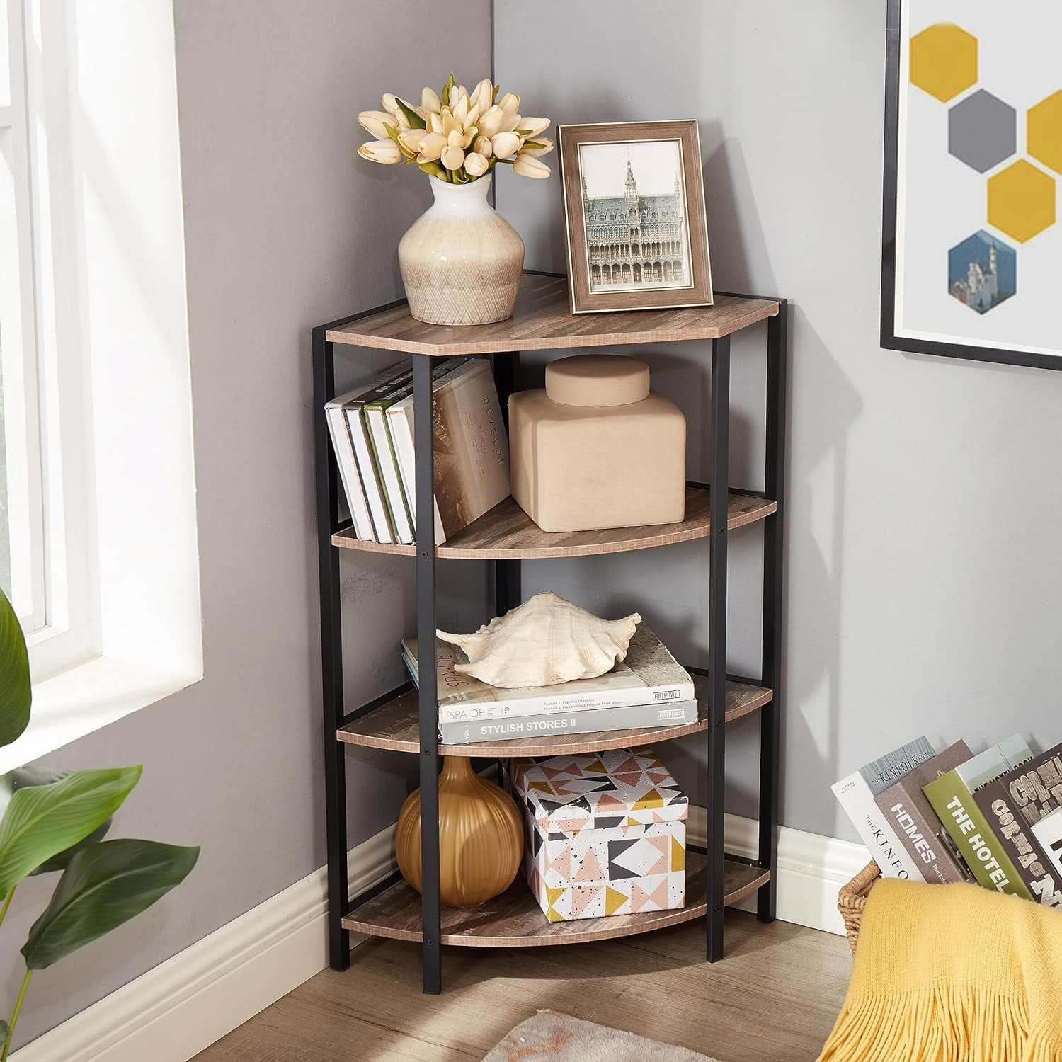 4-Tier Corner Open Shelf,Bookcase Freestanding Shelving Unit,Plant ...