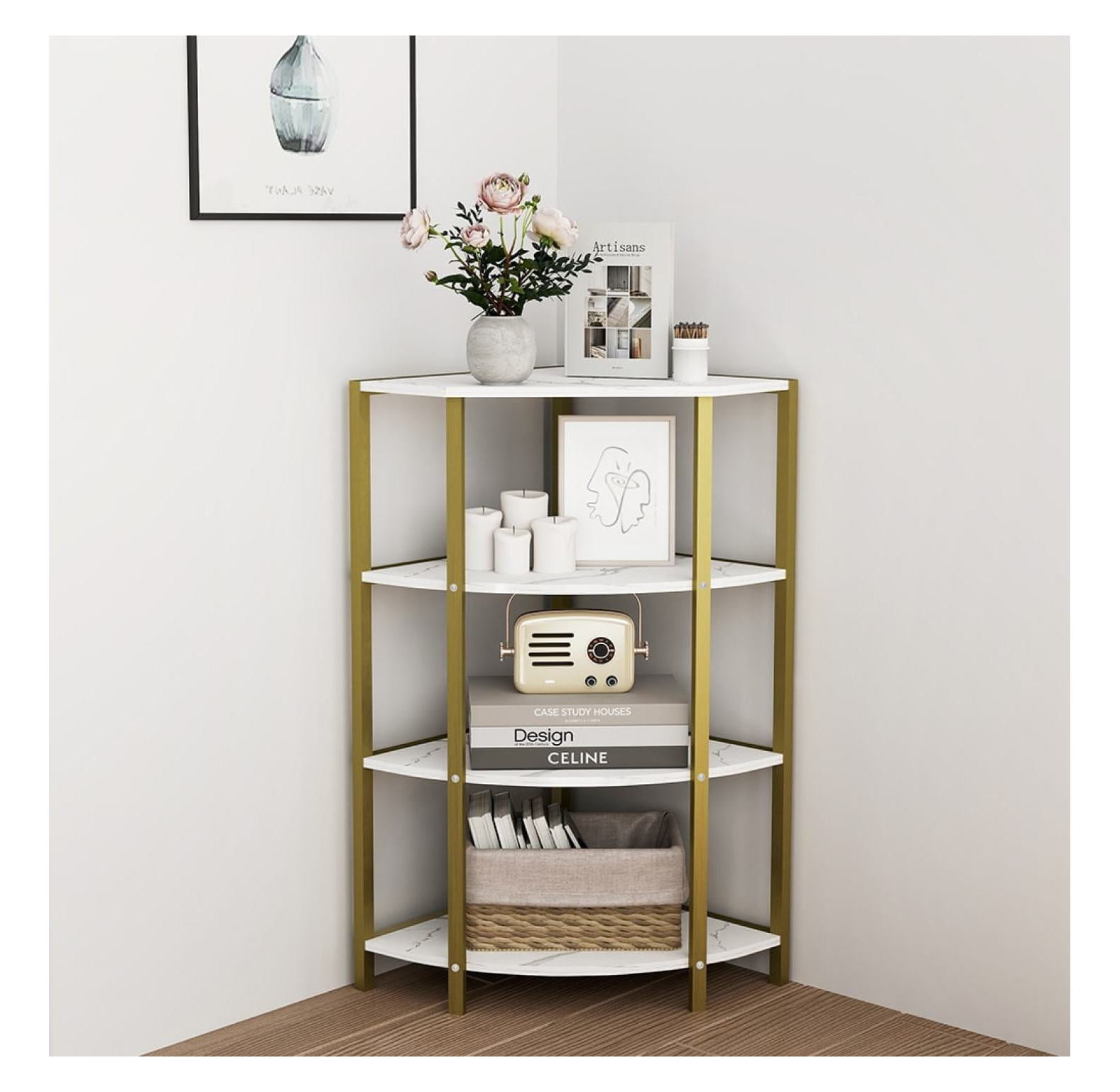 4-Tier Corner Open Shelf,Bookcase Freestanding Shelving Unit,Plant Stand Small Bookshelf for ...
