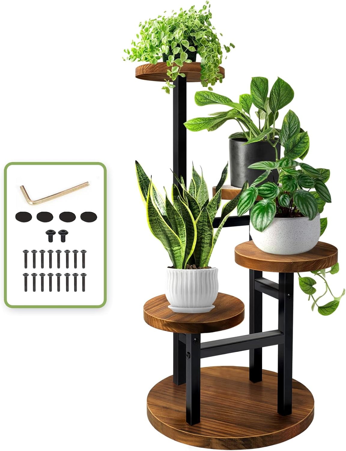 4 Tier Corner Plant Stand, Tall Metal Wood Plant Shelf Holder for ...