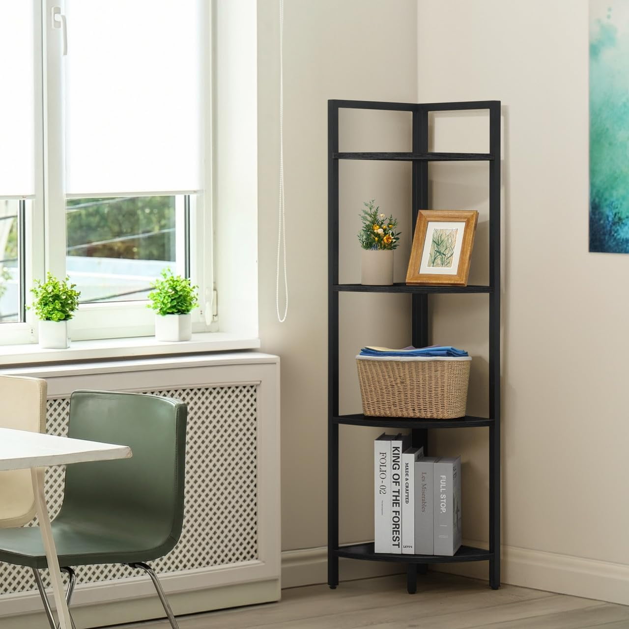 4 Tier Corner Shelf, 46.5-Inch Tall Corner Bookshelf, Corner Display ...