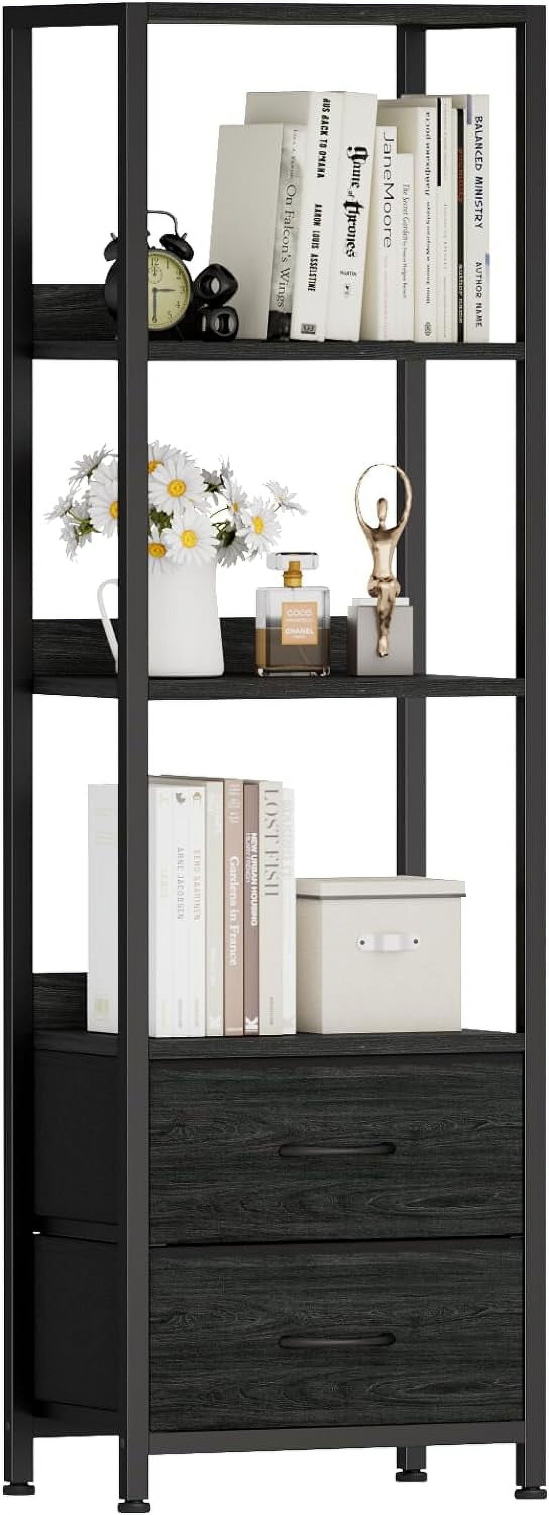 4-Tier Corner Shelf, Bookshelf with 2 Storage Drawers, 57.28”Tall ...