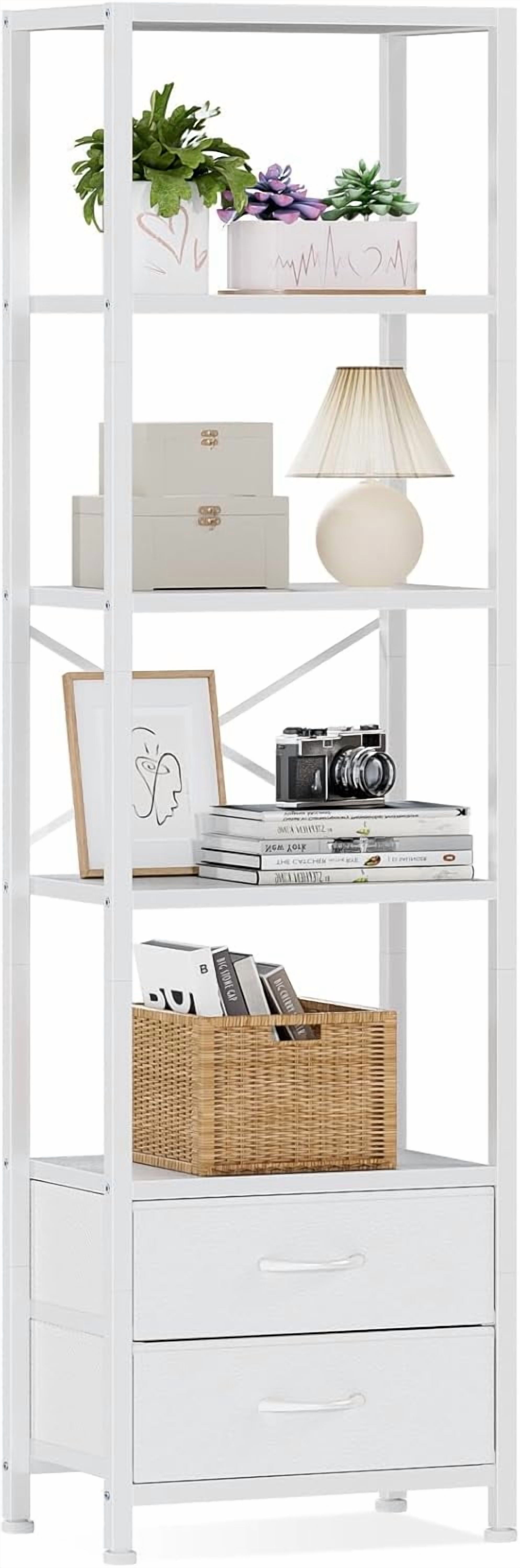 4-Tier Corner Shelf, Bookshelf with 2 Storage Drawers, 57.28”Tall ...