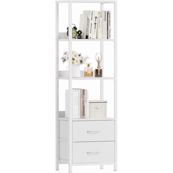 4-Tier Corner Shelf, Bookshelf with 2 Storage Drawers, 57.28”Tall ...