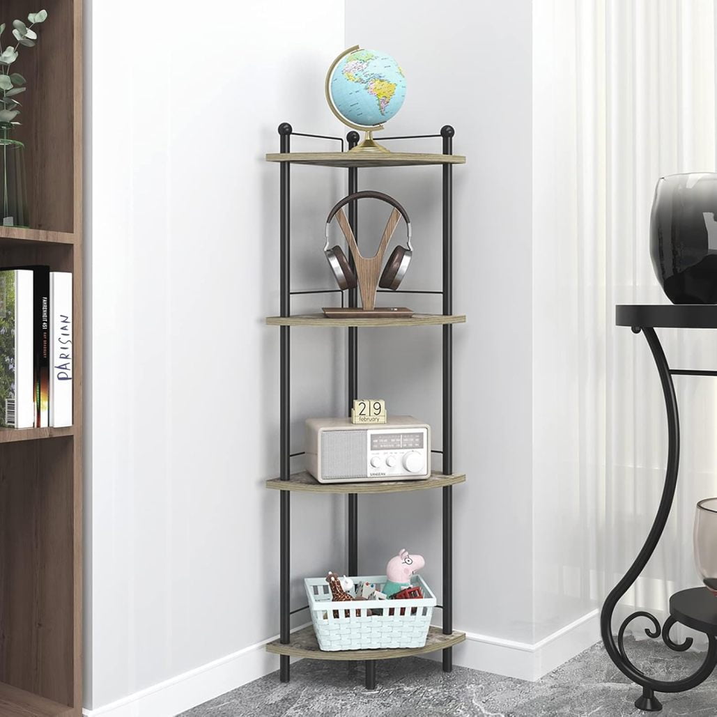 4-Tier Corner Shelf, Free-Standing Corner Shelves, Multipurpose Corner ...