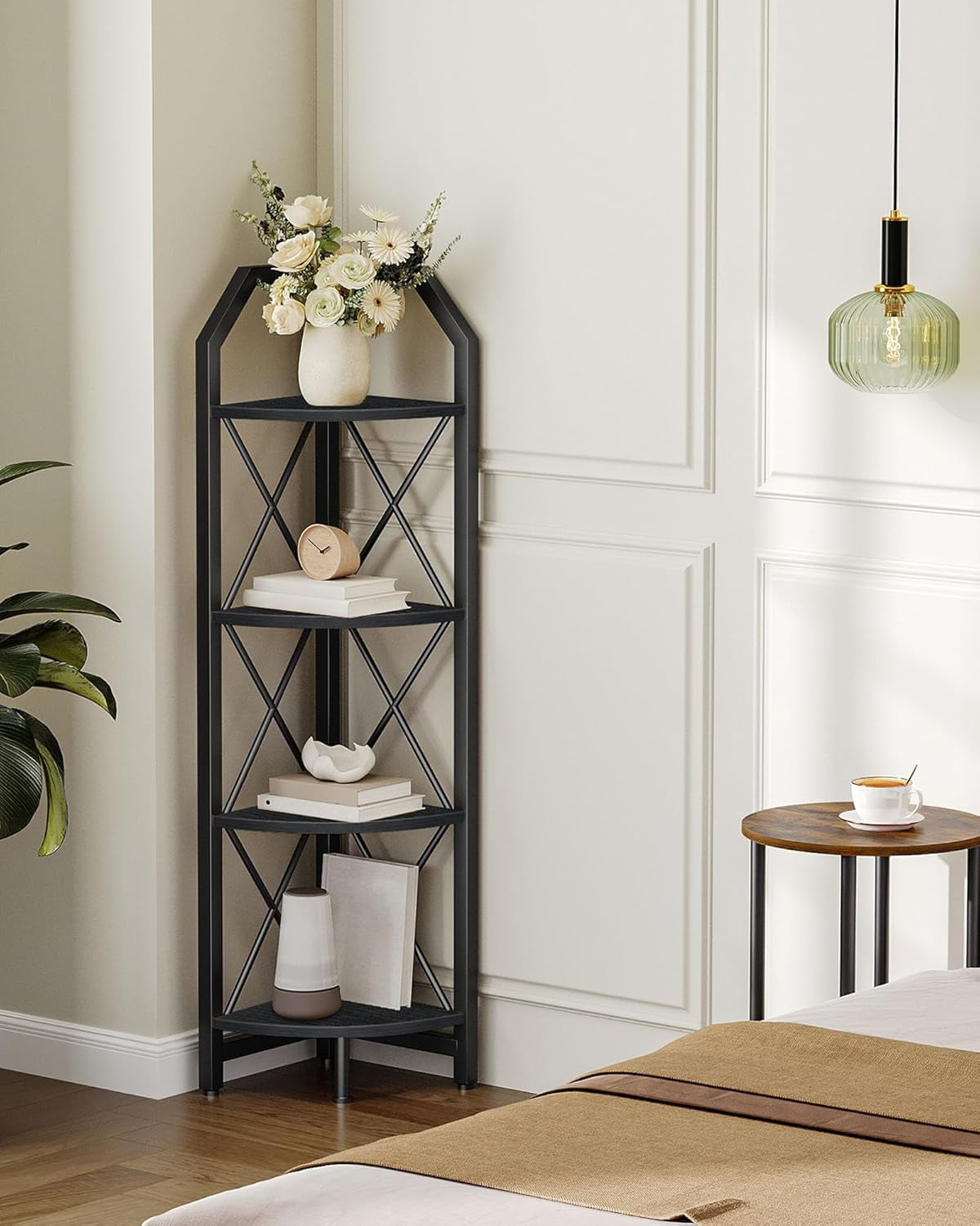 4-Tier Corner Shelf, Industrial Corner Bookshelf, 47.6" Corner Storage ...