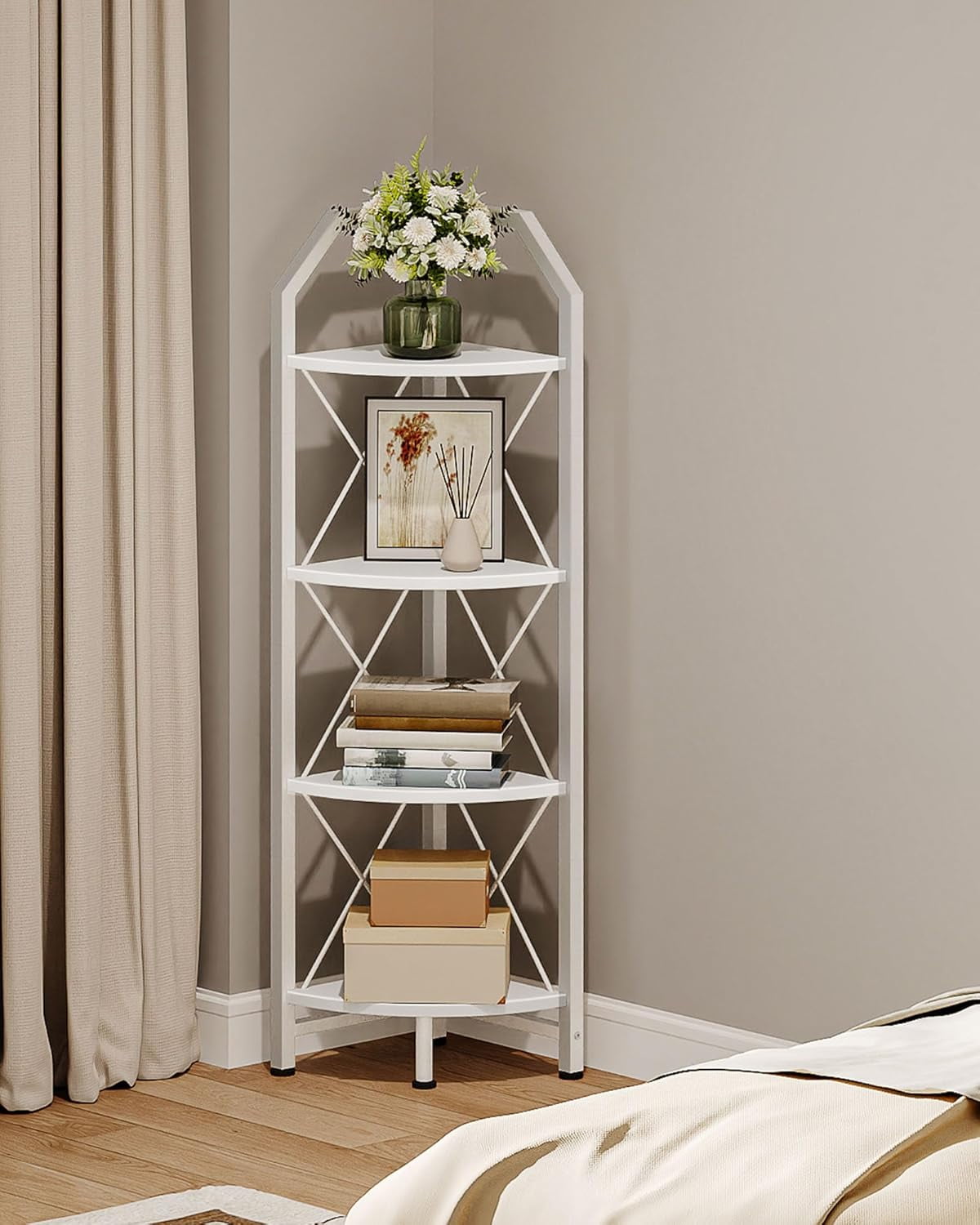 4-Tier Corner Shelf, Industrial Corner Bookshelf, 47.6" Corner Storage ...