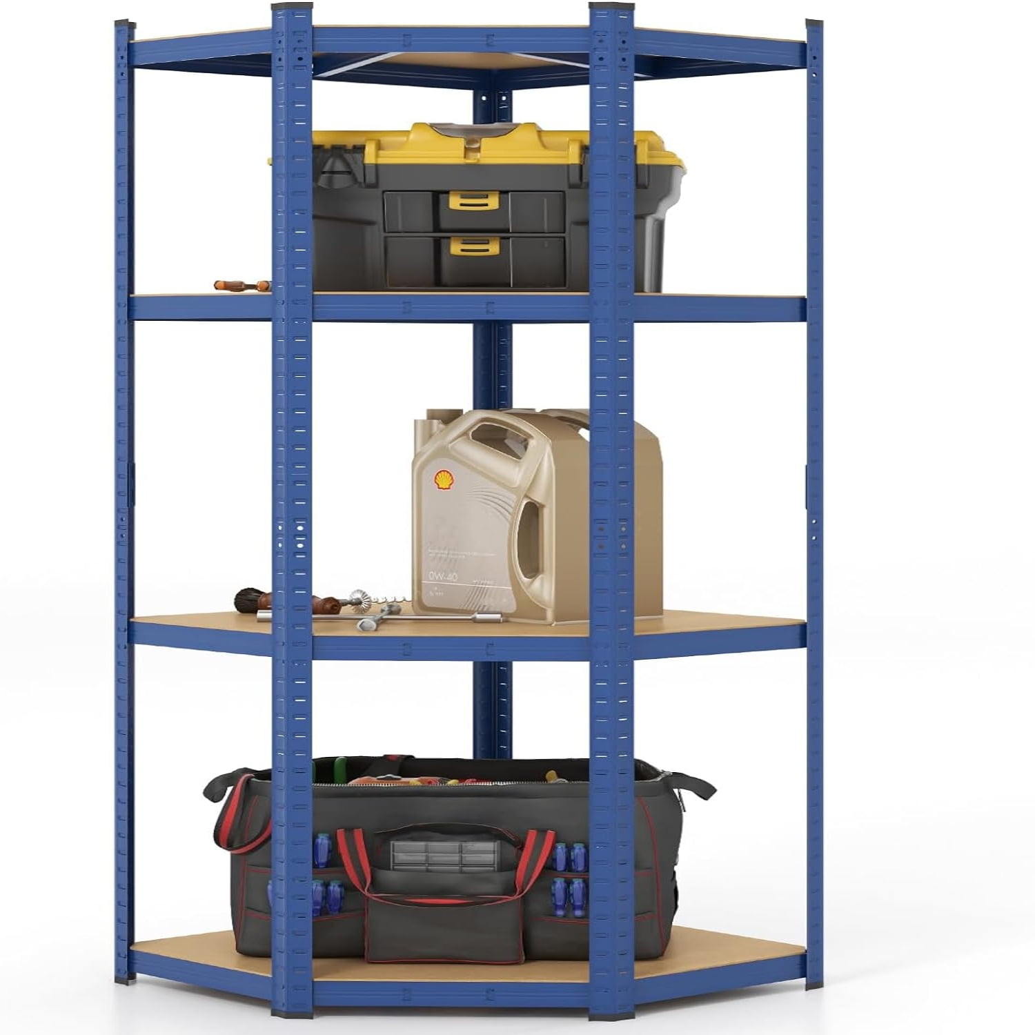 4-Tier Corner Shelving Unit Adjustable Garage Storage Utility Rack Load ...