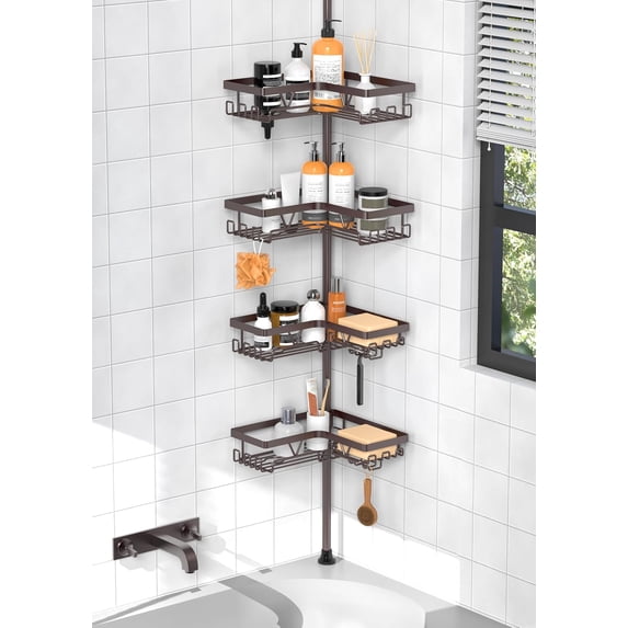 4-Tier Corner Shower Caddy Tension Pole - Waterproof Shower Rod ...