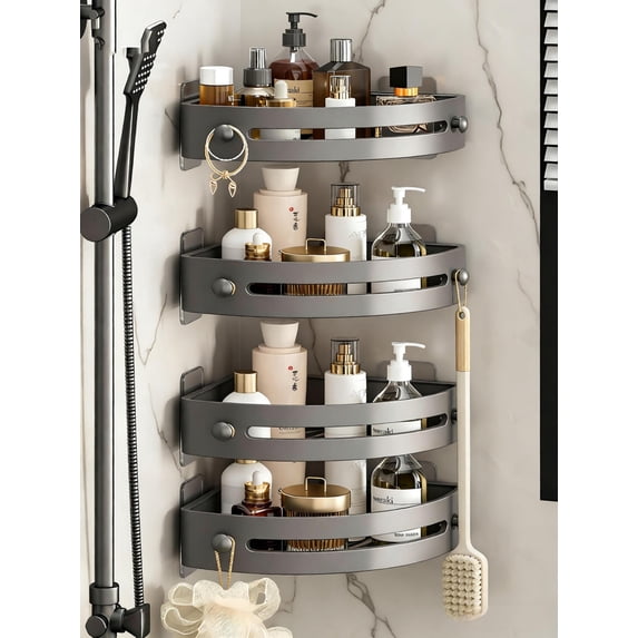 4-Tier Corner Shower Shelf No Drilling Adhesive Bathroom Organizer ...