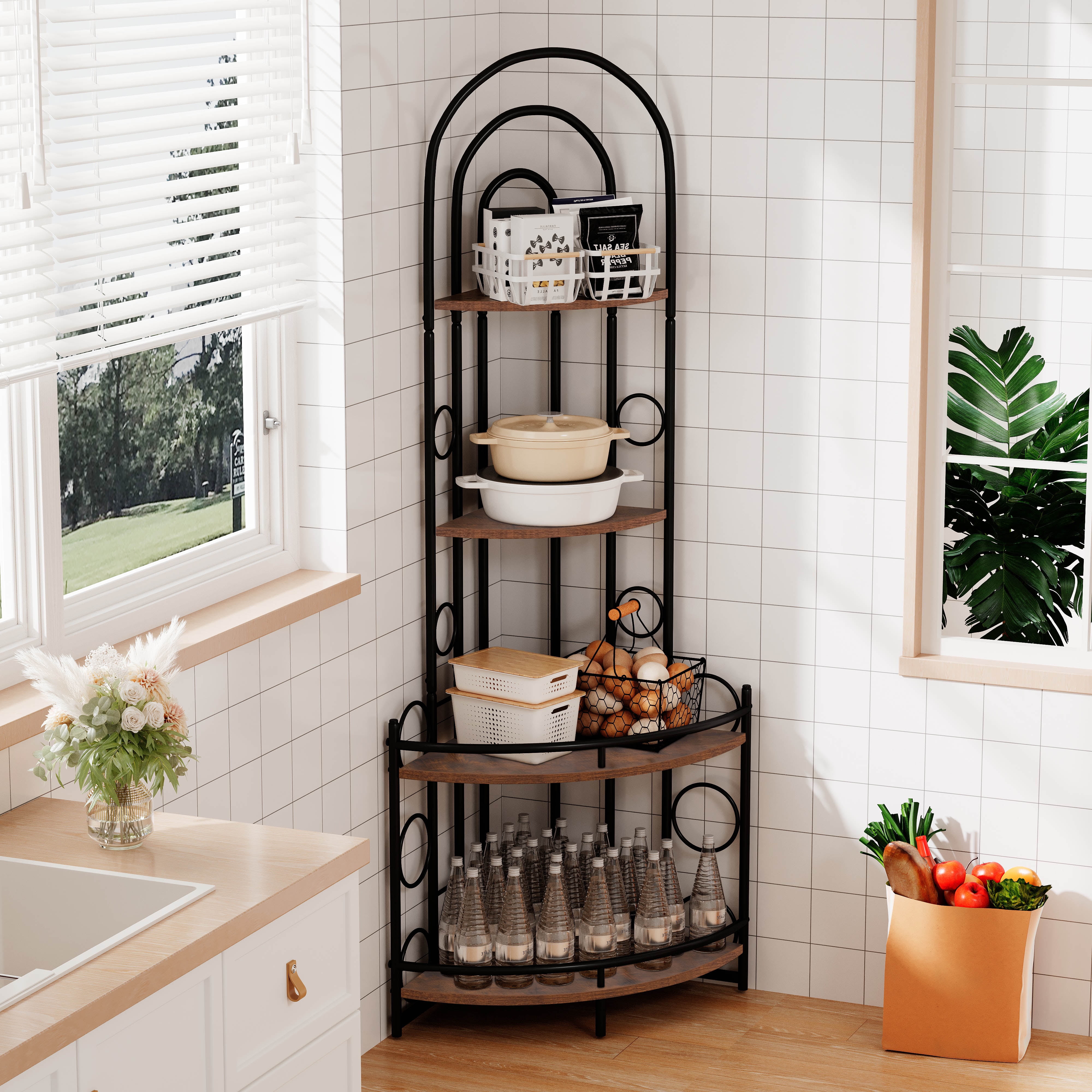 4-Tier Corner Storage Shelves Fan-Shaped Corner Bookshelf 59.49"H ...