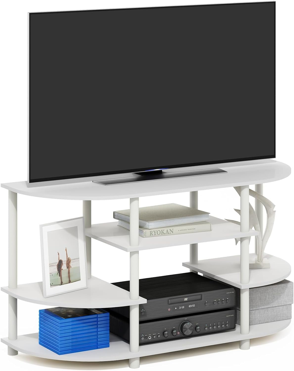 4-Tier Corner TV Stand with Round Edges for TVs up to 44 Inch Open ...