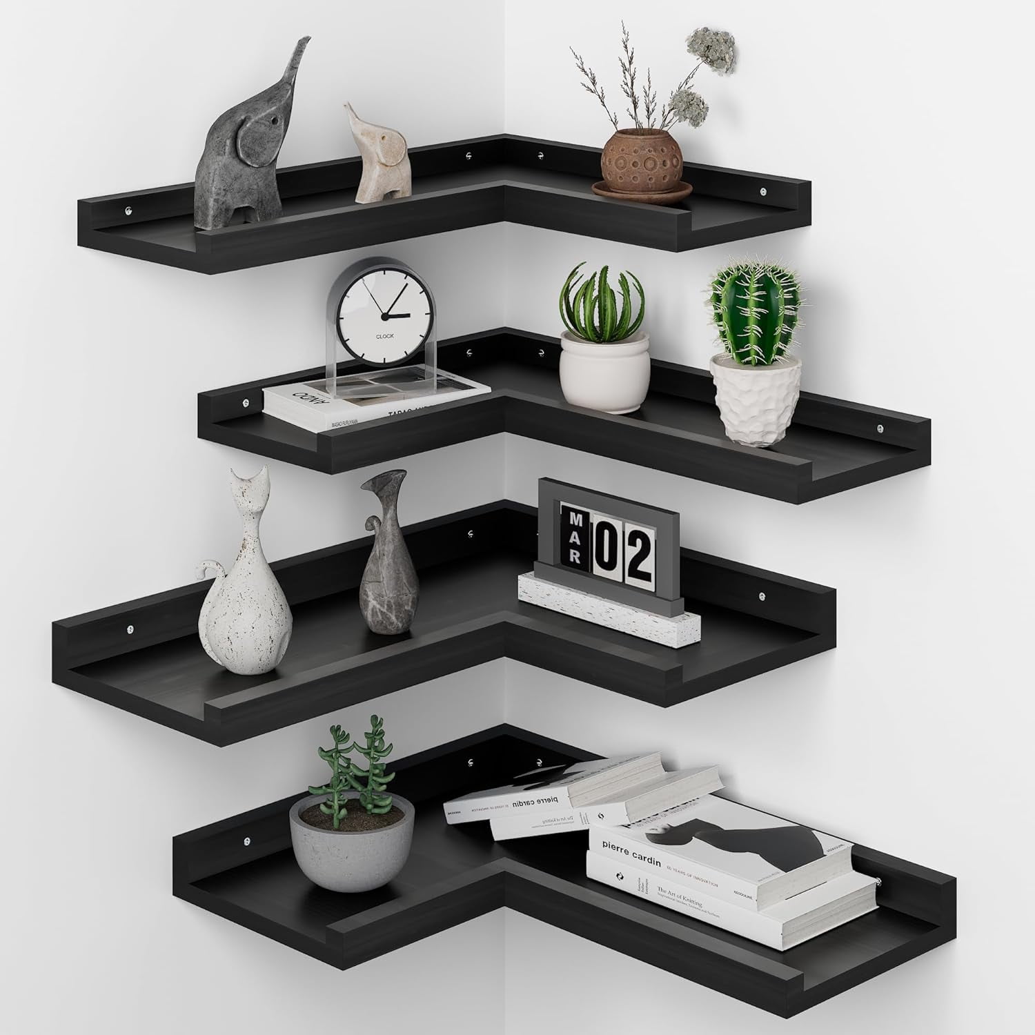 4 Tier Floating Corner Shelves - Set of 4 Rustic Wooden Floating Corner ...