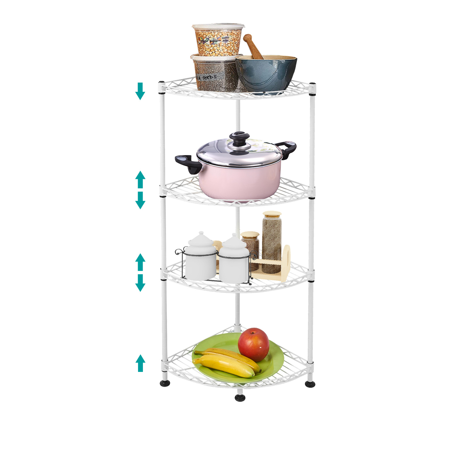 4 Tier Corner Wire Shelving Unit, Adjustable Wire Rack, Metal Storage ...
