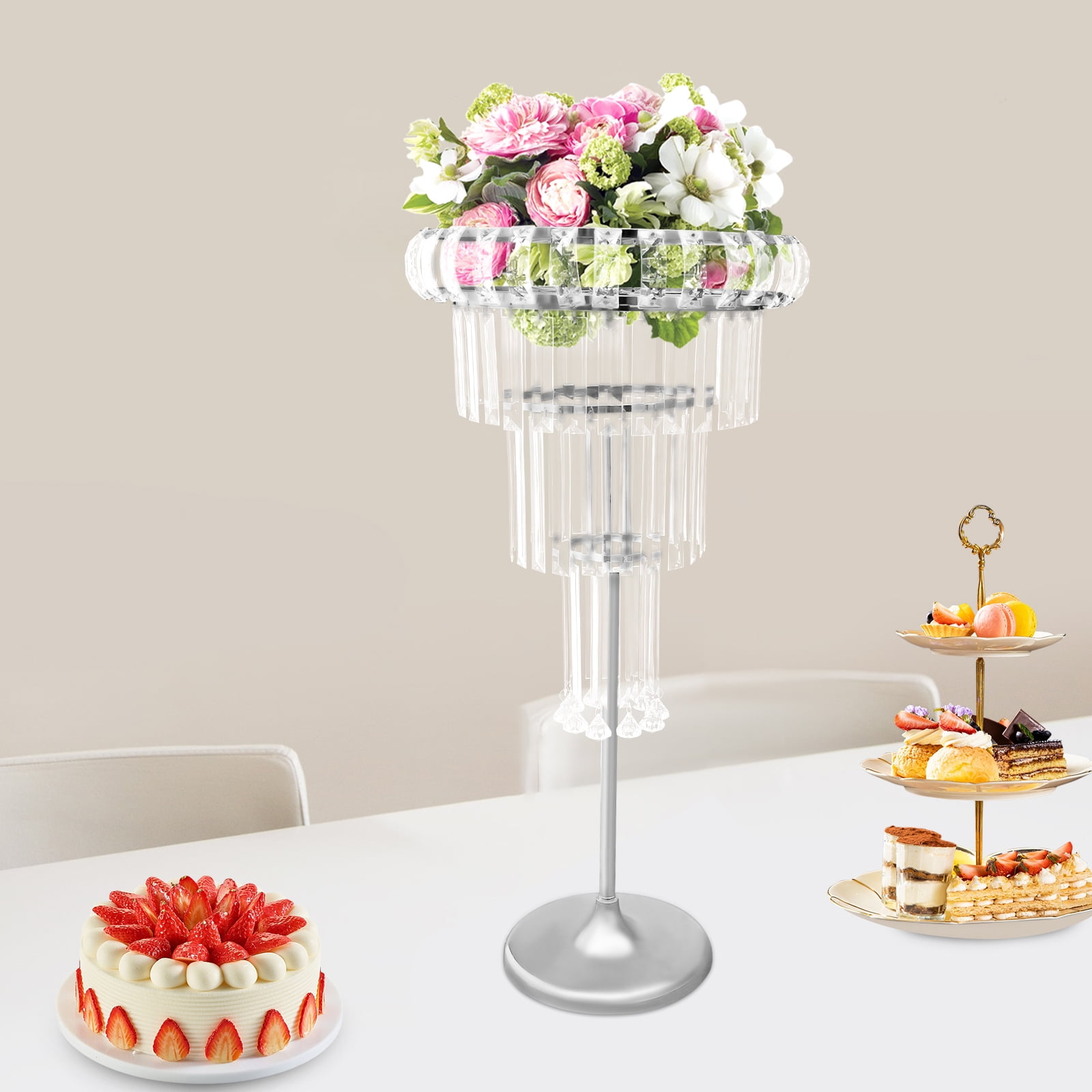4 Tier Crystal Wedding Flower Stand with Light, Home Round Chandelier ...