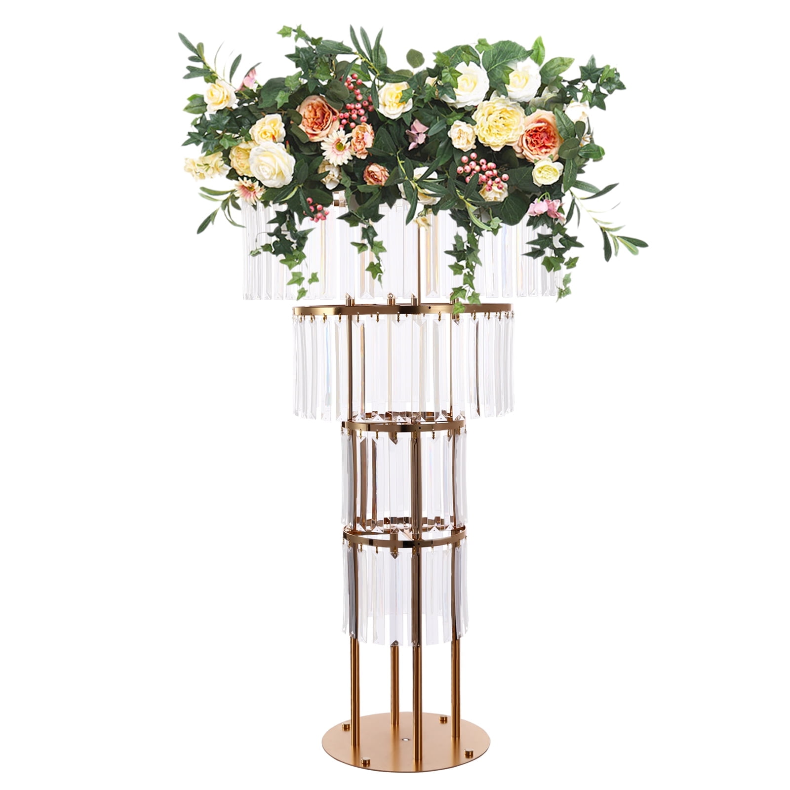 4 Tier Crystal Wedding Flower Stand with Light, Home Round Chandelier ...