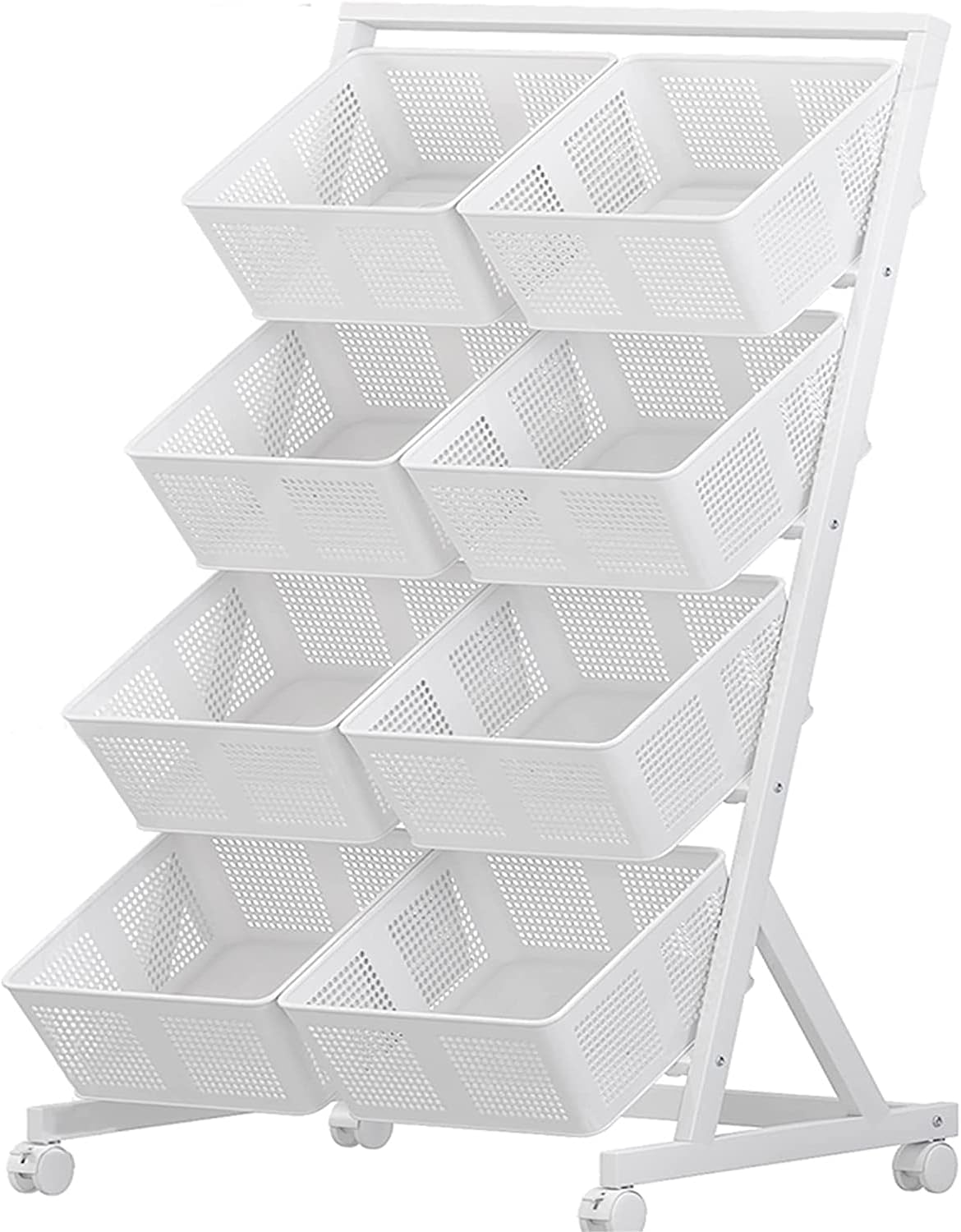 4 Tier Cube Baskets Storage Rack with Wheels Rolling Utility Organizer ...