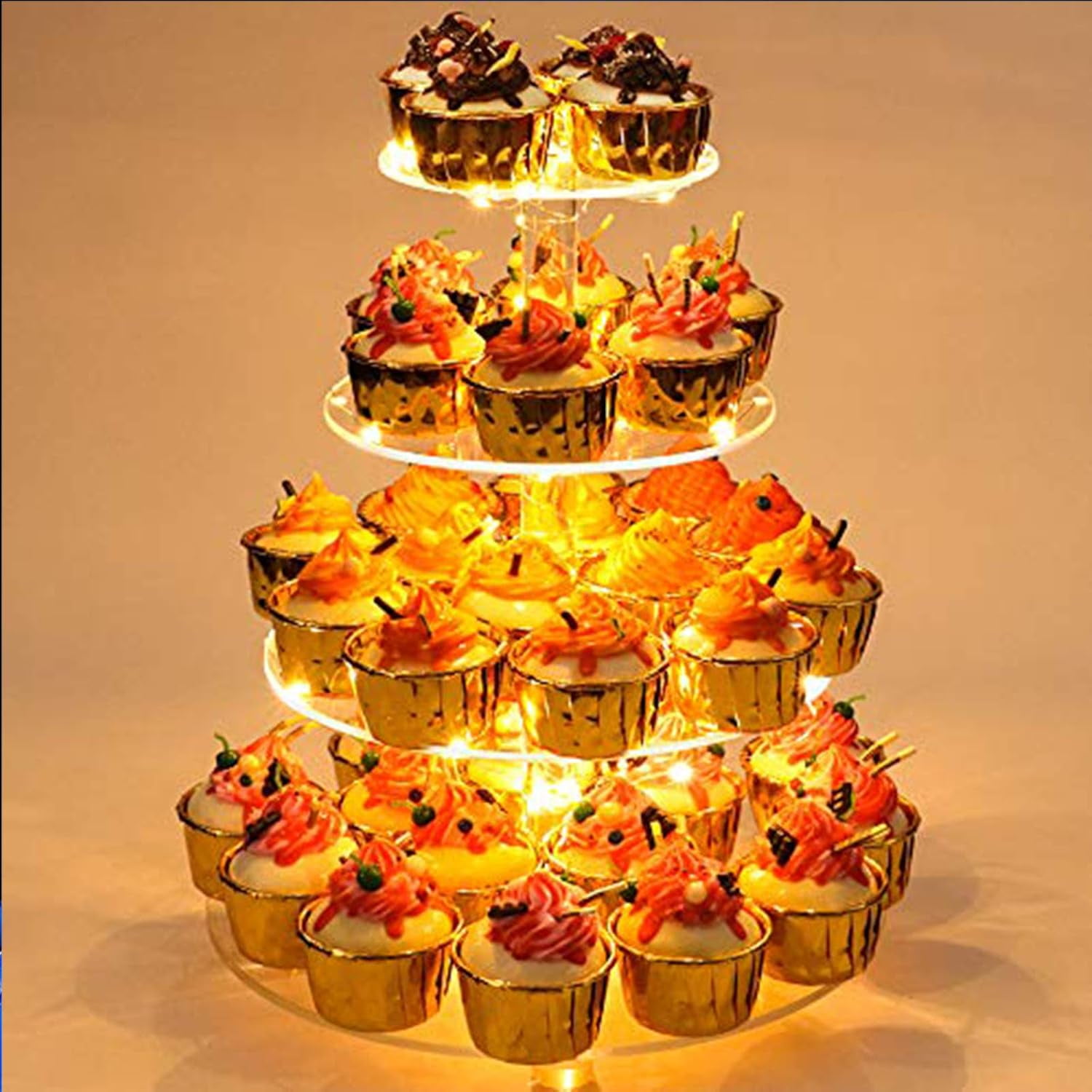 4 Tier Cupcake Stand Acrylic Tower Display with LED Light Premium ...