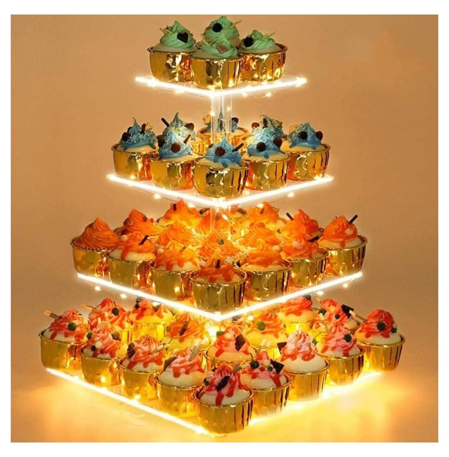 4 Tier Cupcake Stand Acrylic Tower Display with LED Light Premium ...