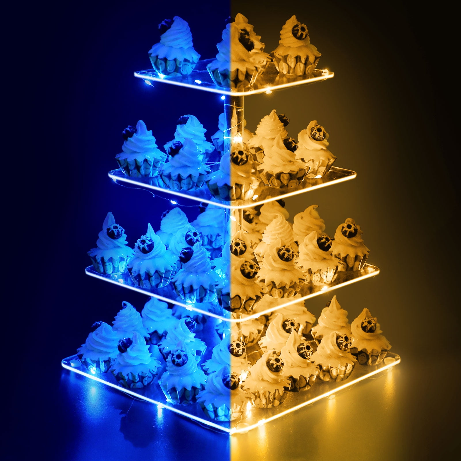 4 Tier Acrylic Cupcake Stand, Square Tiered Display Cake for Wedding ...