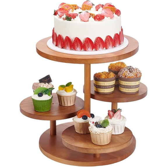 4-Tier Cupcake Stand Wooden Round Cupcake Tiered Display Riser Stands ...