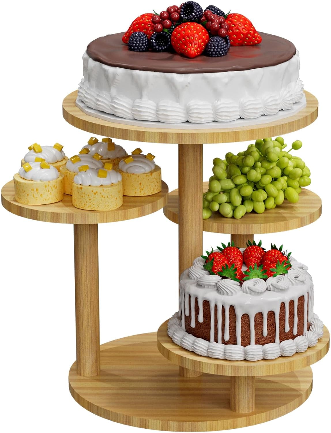 4-Tier Cupcake Stand for 30 Cupcakes - Round Wooden Dessert Display ...