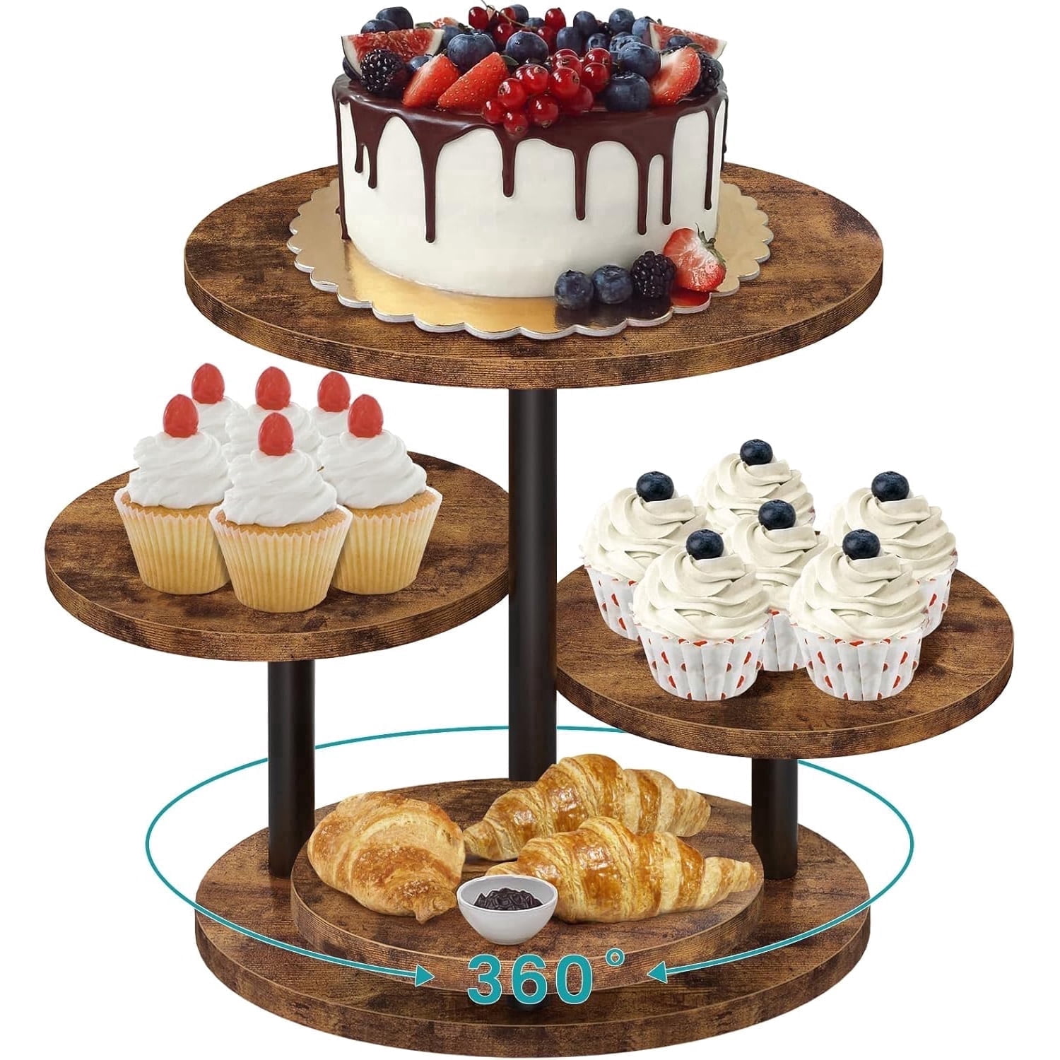 4-Tier Cupcake Stand for 50 Cupcakes, Rotatable Cake Display Stand with ...