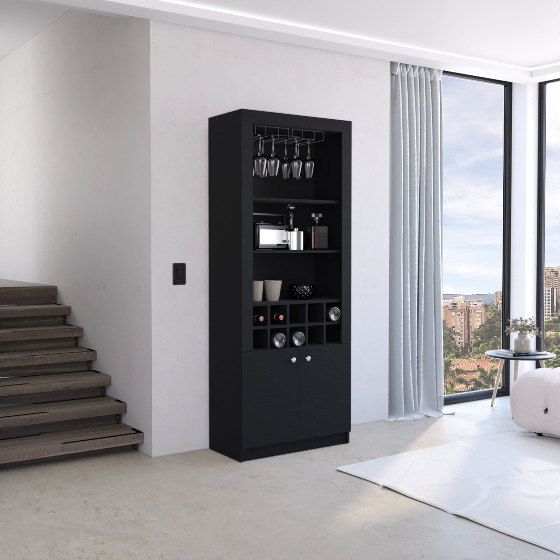 4-Tier Design, Double Doors / Ample Storage for Wine & Glasses ...