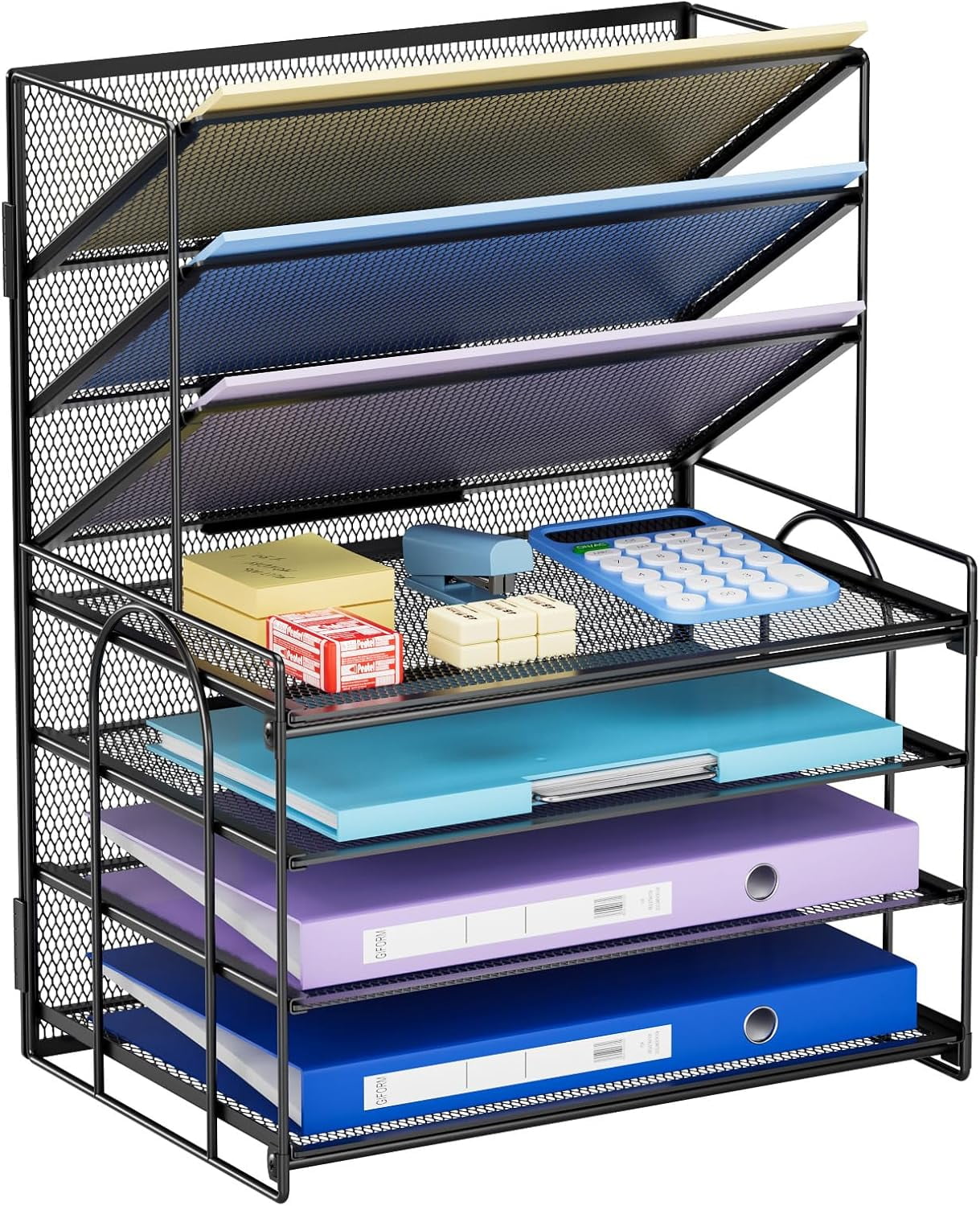 4-Tier Desk Organizer + 3 Pockets File Holder, File Organizer Paper ...