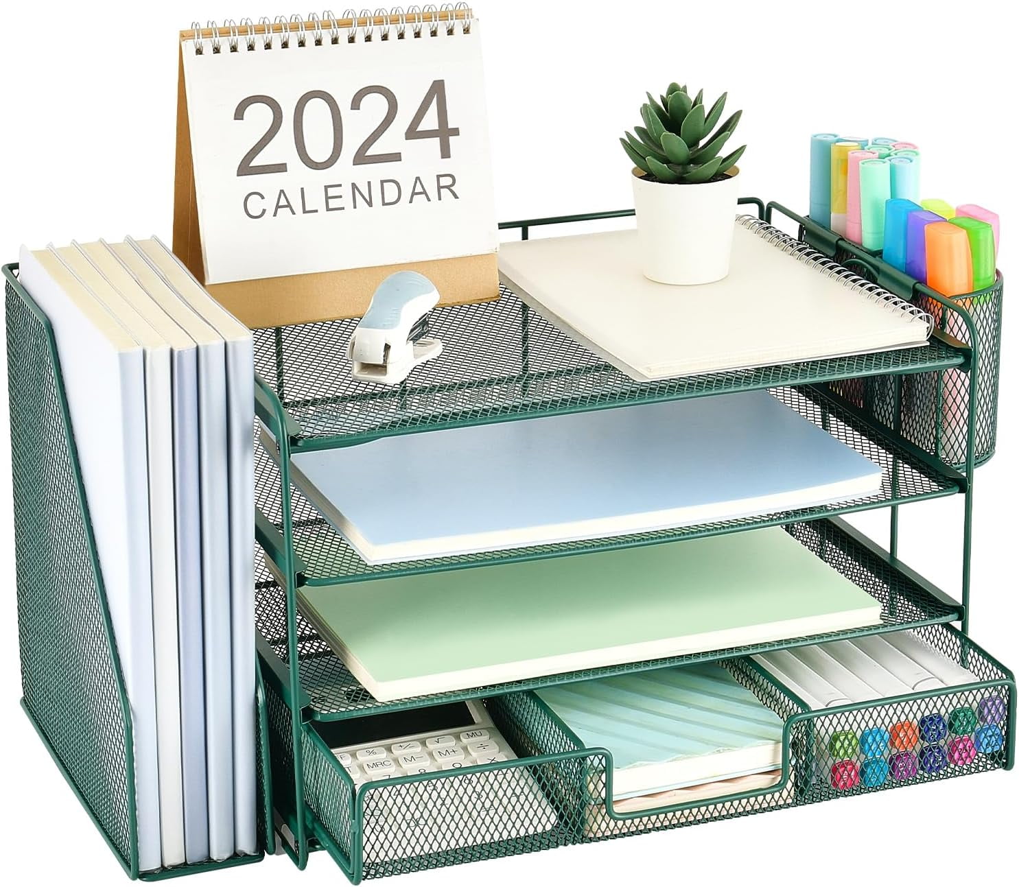 "4-Tier Desk Organizer with Drawers & File Holders - Letter Trays, Pen ...
