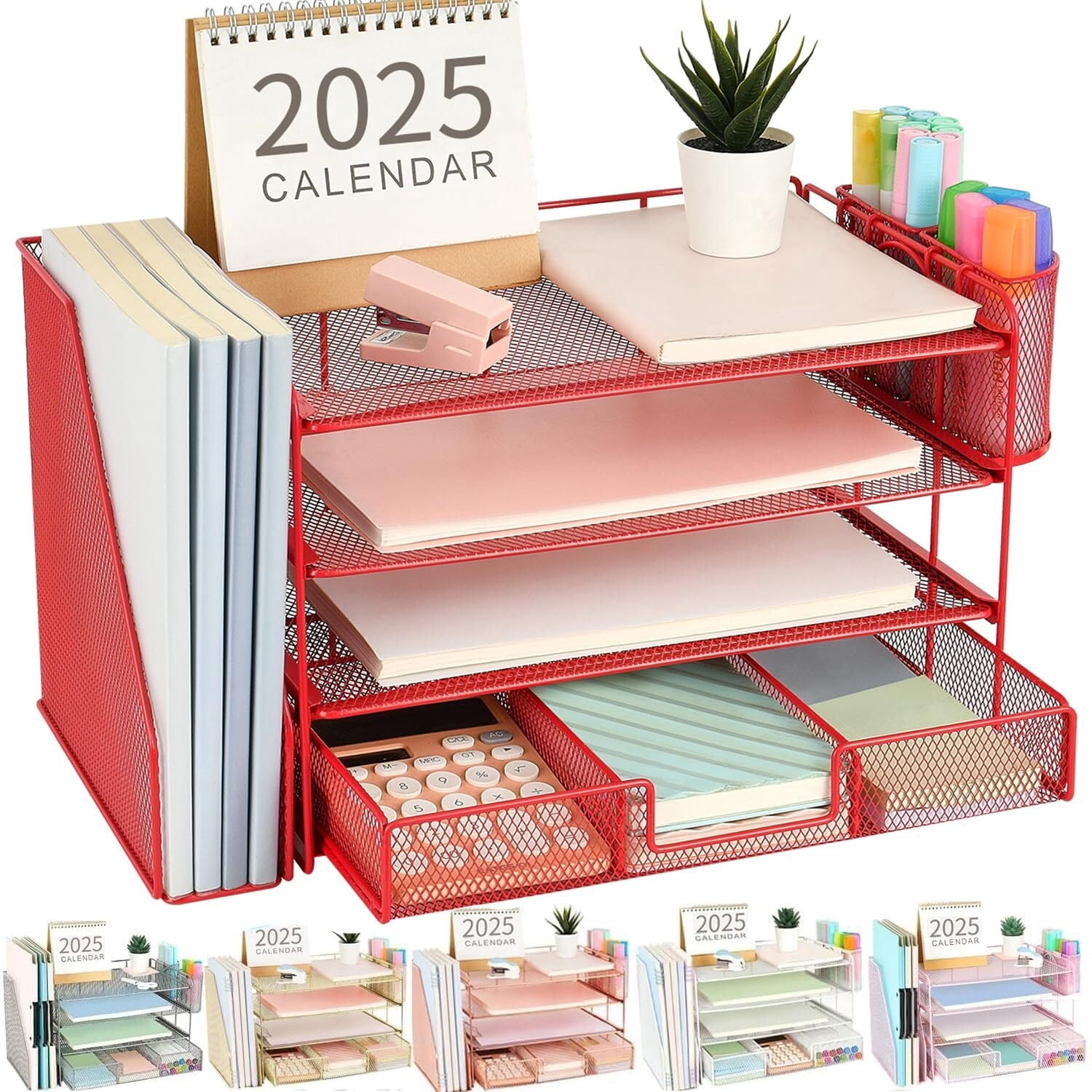 4-Tier Desk Organizer with Drawers, File Holders, Letter Trays, and Pen ...