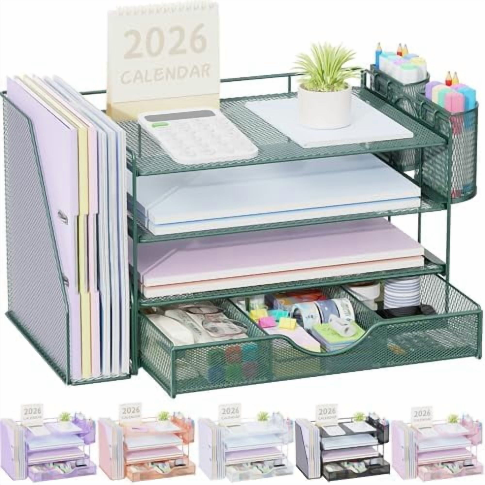 4-Tier Desk Organizer with Drawers, File Holders, Letter Trays and Pen ...