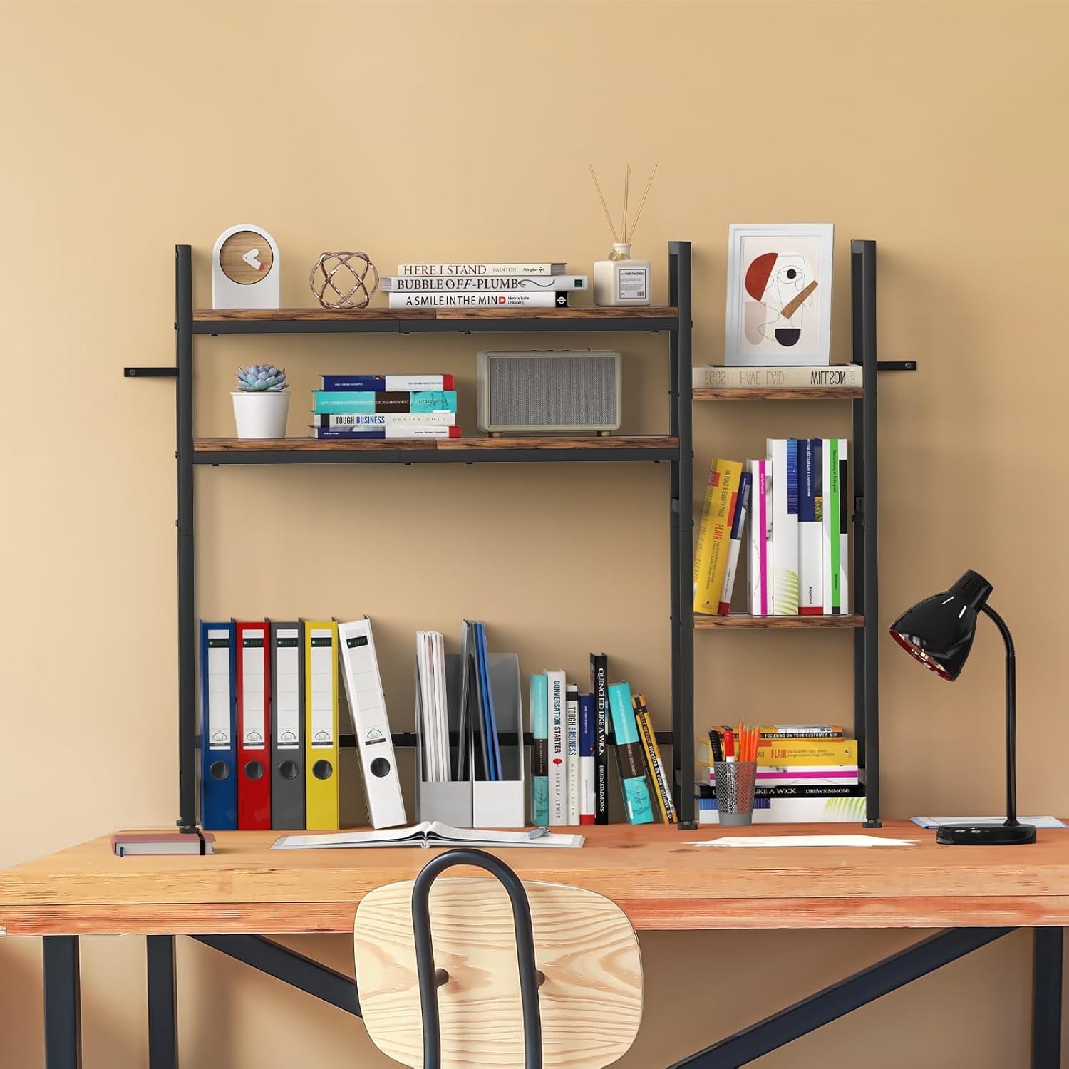 4-Tier Desktop Bookshelf, Over The Desk Hutch Organizer with Storage ...