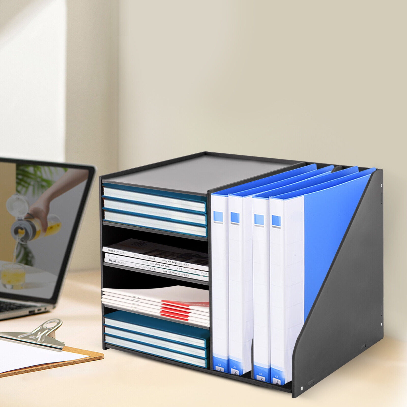 4-Tier Desktop File Organizer for Desk with 2 Upright Sections Paper ...