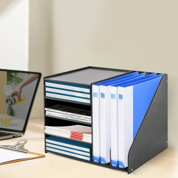 4-Tier Desktop File Organizer for Desk with 2 Upright Sections Paper ...