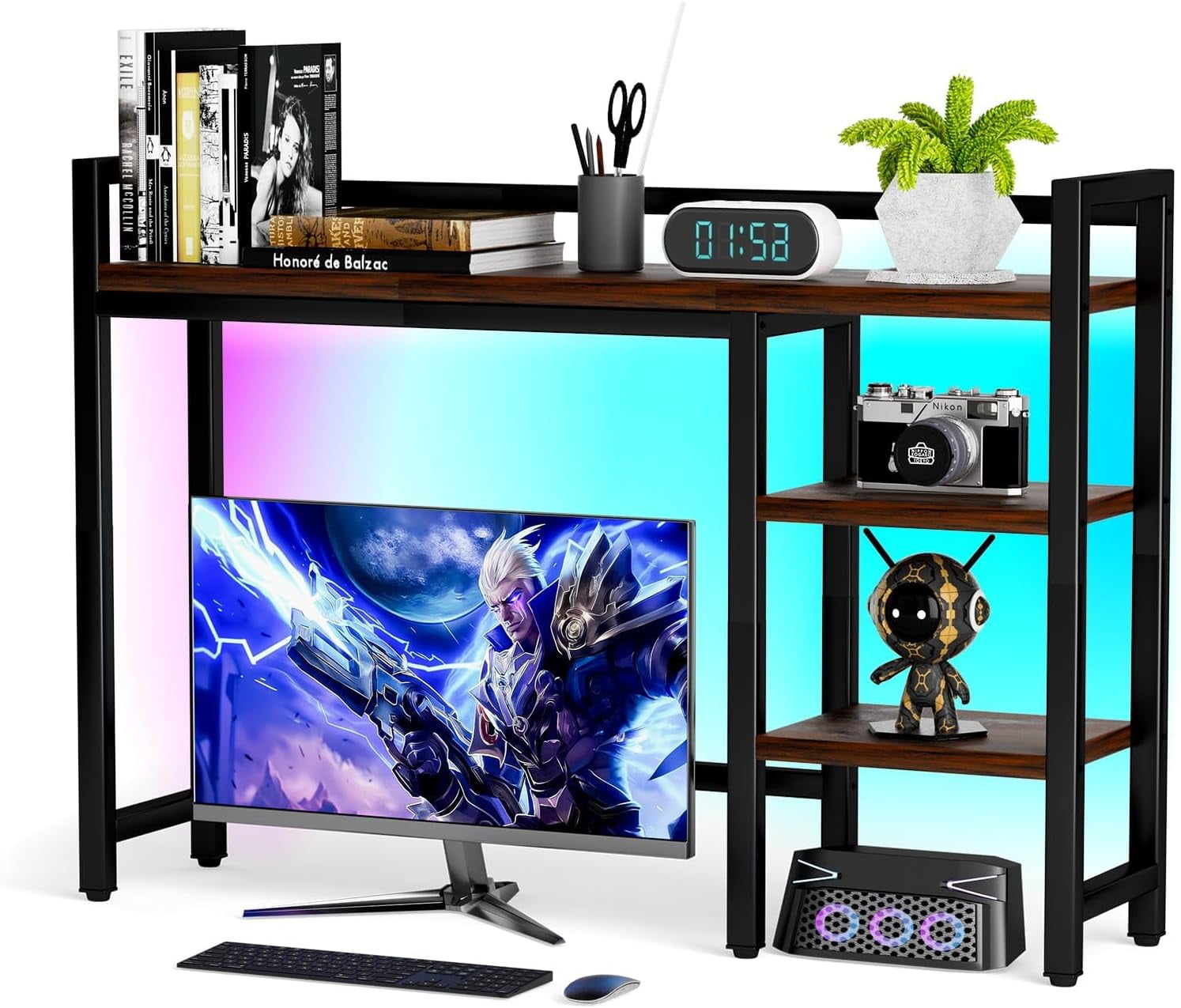 4 Tier Desktop Shelf with 16 Colors RGB Light Strip, 38.5" Desk ...