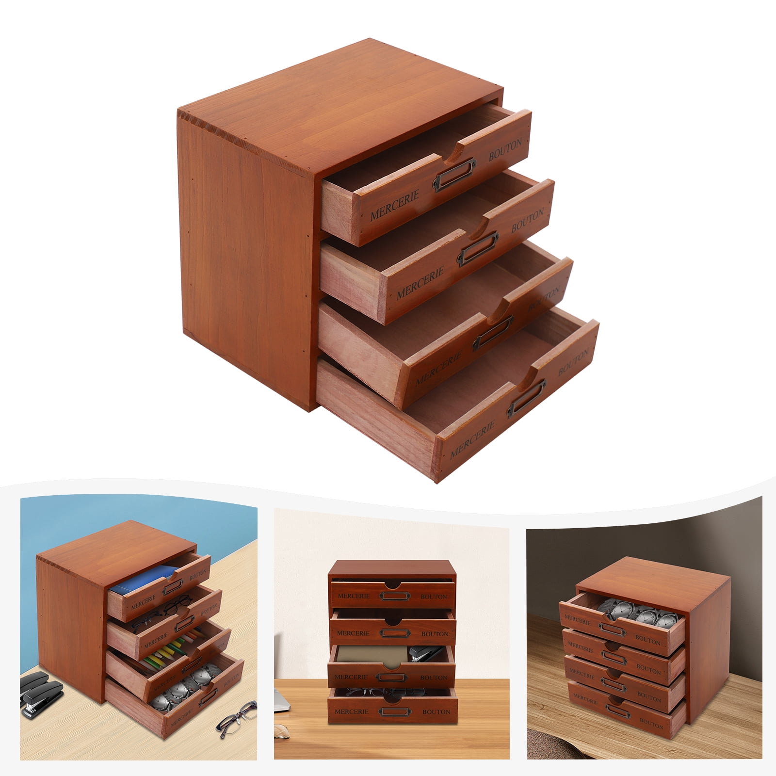 4-Tier Desktop Storage Cabinet, 9.65x6.89x9.65-inch Pine Wood & Plywood ...