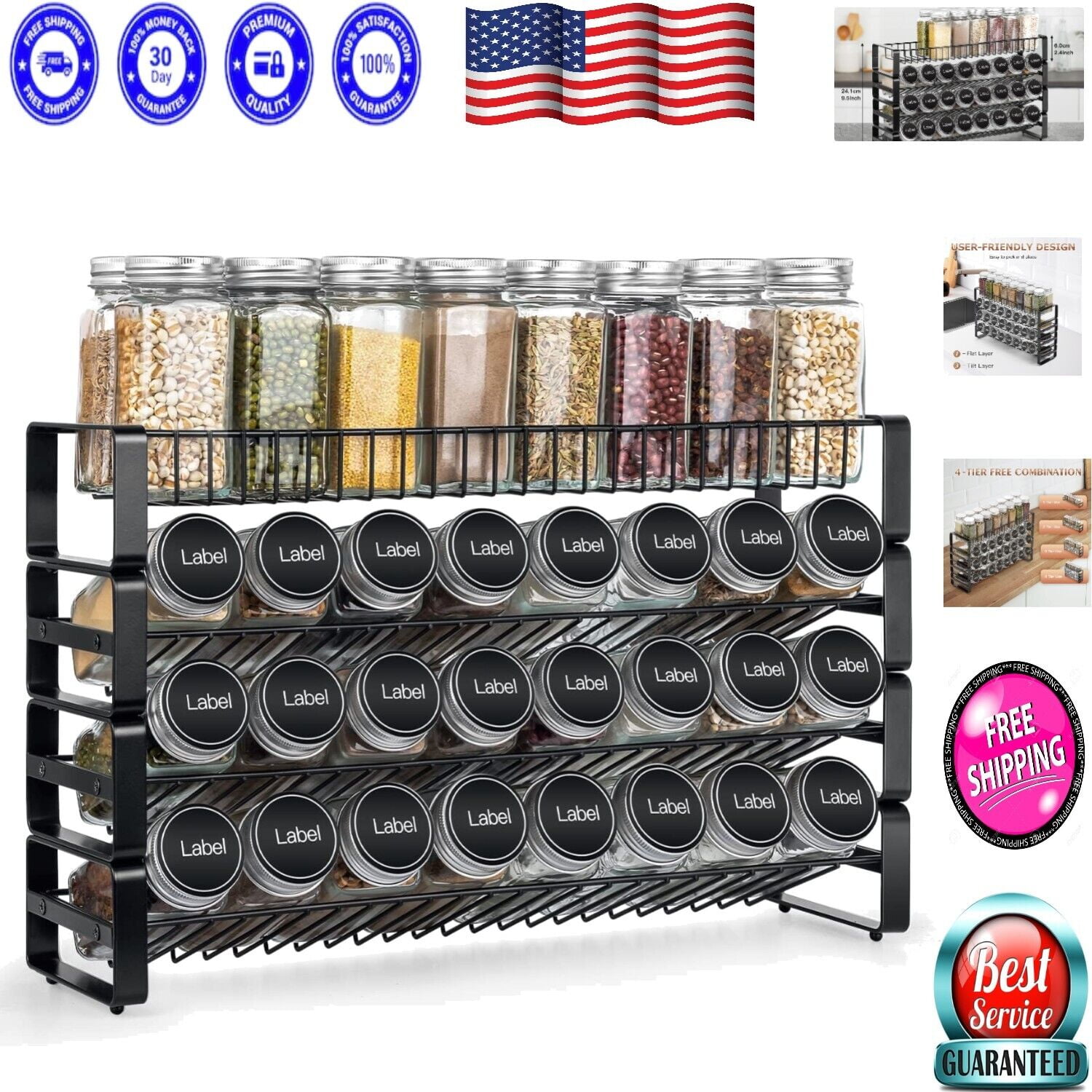 4-Tier Detachable Spice Rack for Clutter-Free Kitchen Organization ...