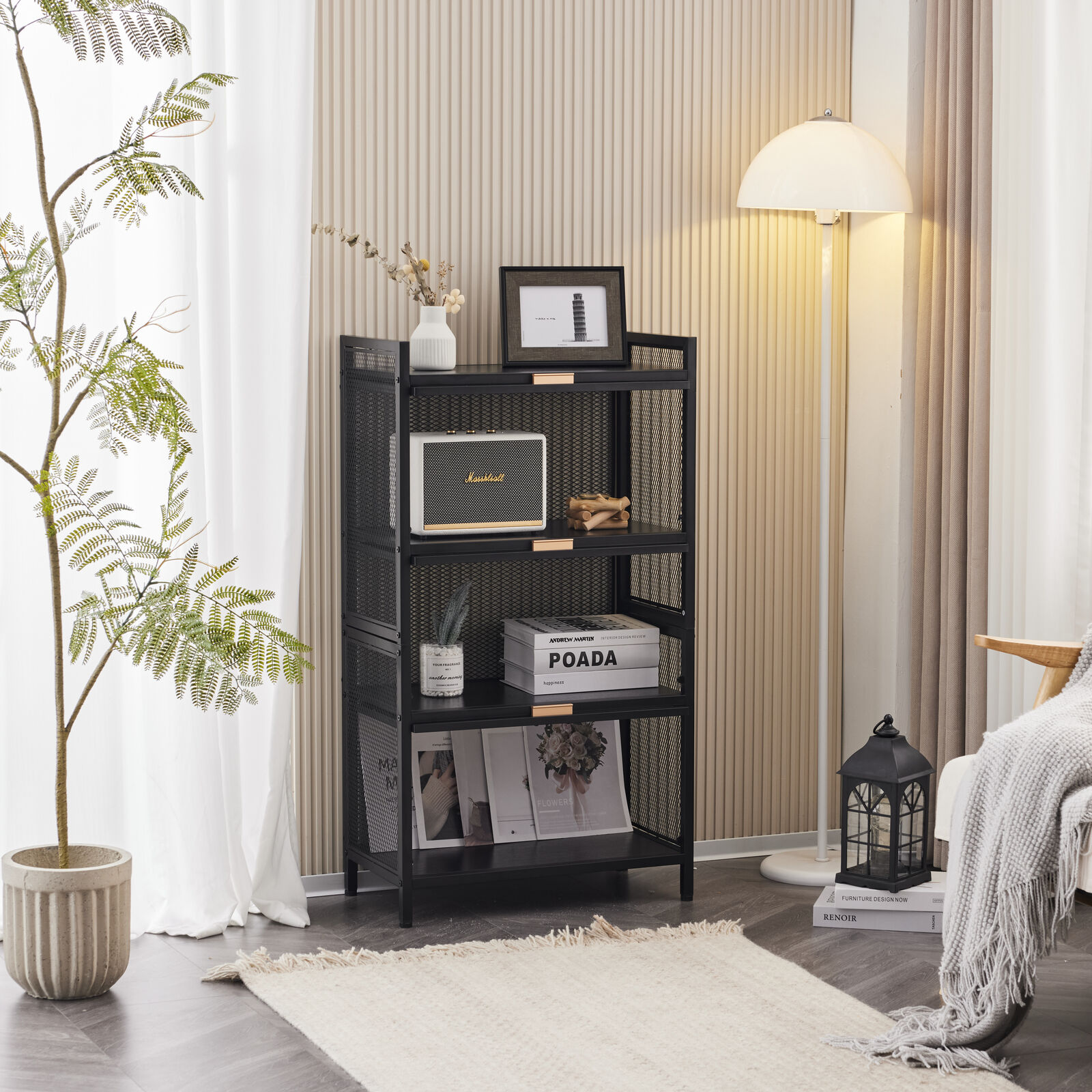 4 Tier Display Cabinet With Flip-Up Door Kitchen Storage Cabinet ...